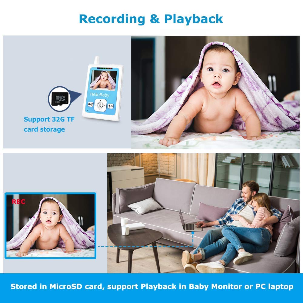 Hello Baby Monitor with Motion Sensor Camera, Support Video Recording, Night Vision, Two-Way Talk Audio, Temperature Monitoring,Best Gift for New Parents