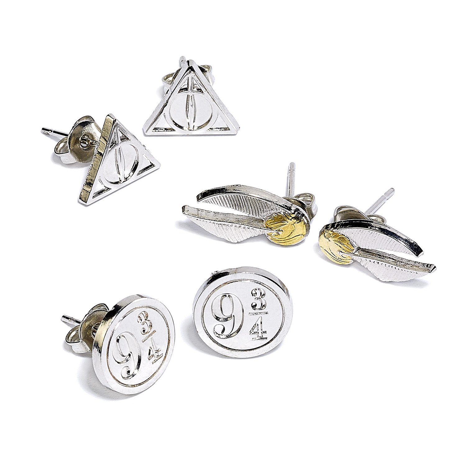 Harry Potter Official Stud Earring Set of 3 - Deathly Hallows/Golden Snitch/Platform 9 3/4