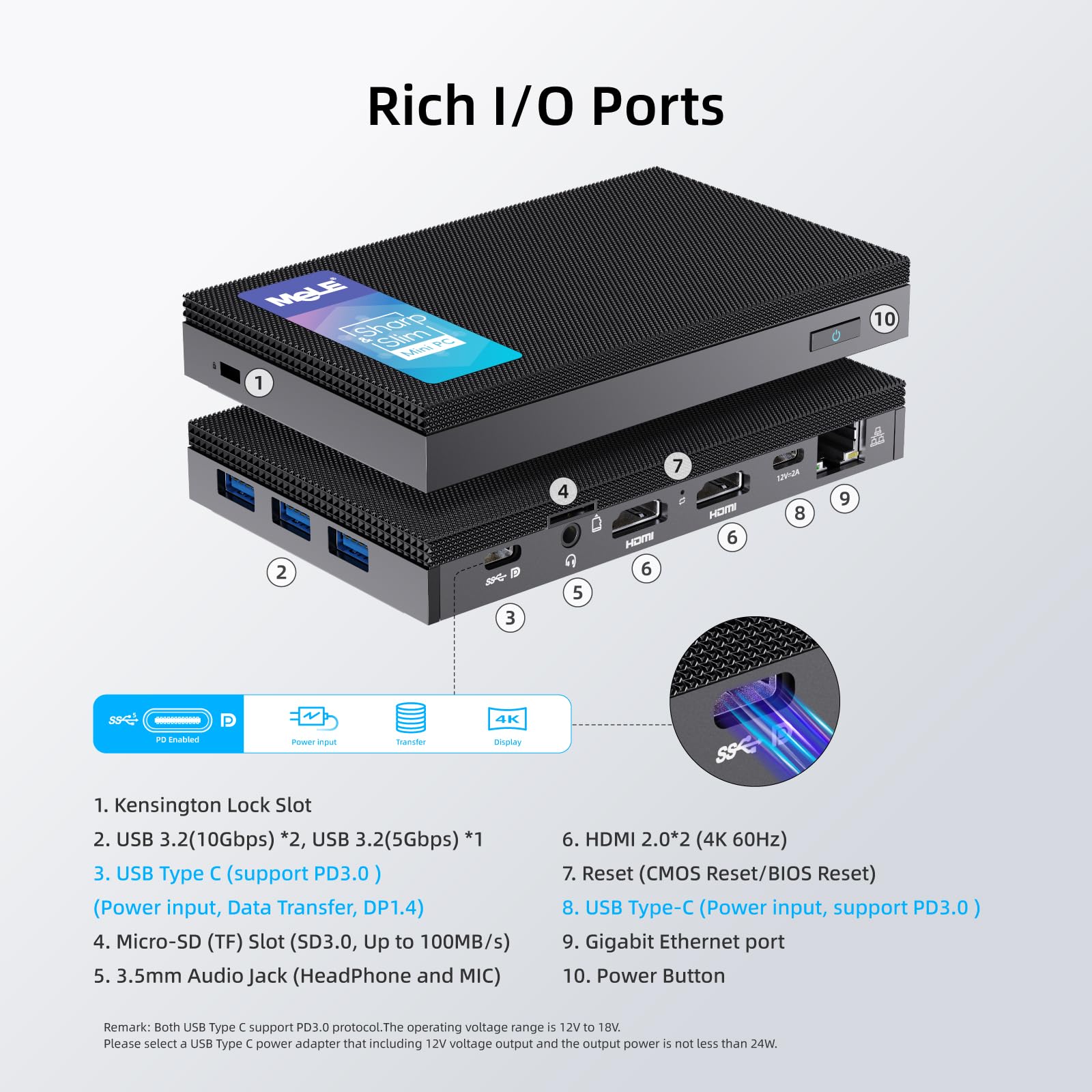 MeLE Quieter3C Fanless Mini PC, Win 11 Pro, Intel Celeron N5105, 8GB RAM, 256GB ROM, Full-Function USB-C, WiFi 5, Triple Display, Slim Desktop PC on Industrial, Home, Office