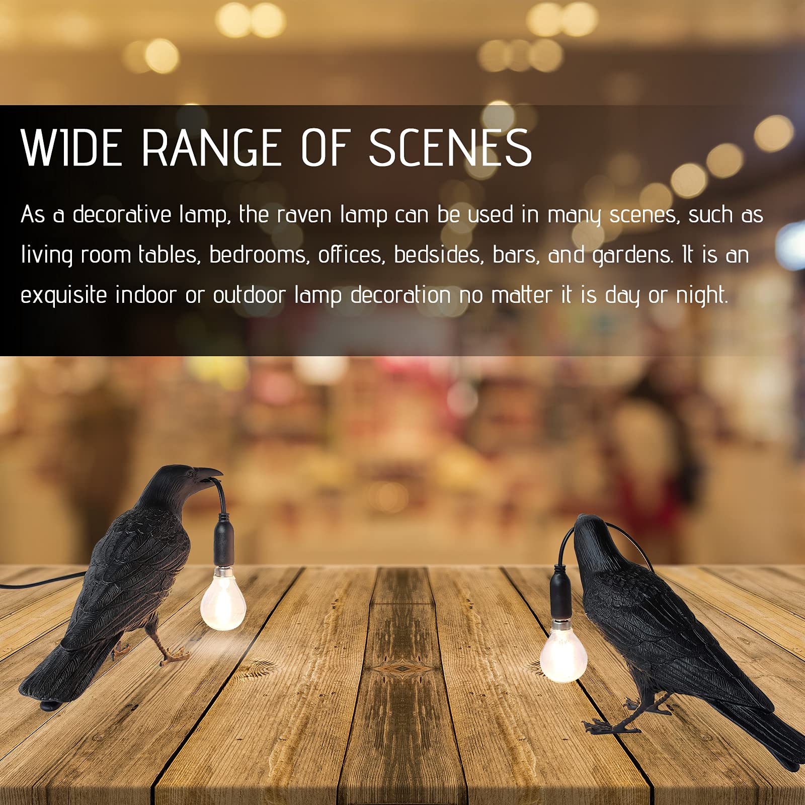 KJYZDYZQ Raven Table Lamp - Crow Desk Lamp - Lifelike Resin Raven Light, Birds Table Light for Bedside Bedroom Living Room Decor