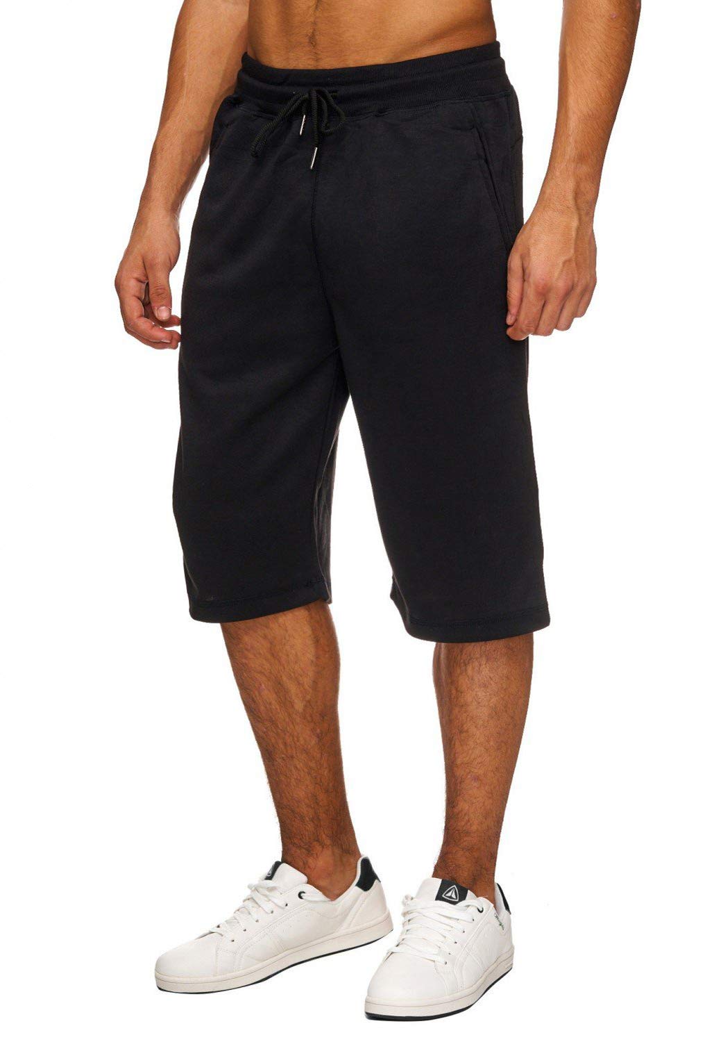 Hidyliu Mens Elastic Waist Drawstring Workout Gym Joggers 3/4 Shorts Summer Casual Sweat Short Pants with Pockets (Black Workout Shorts, 2XL)
