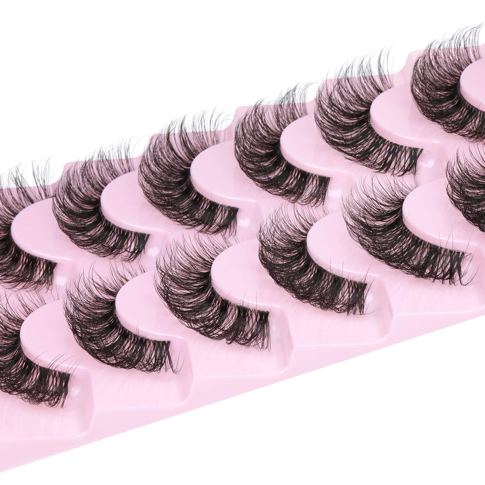 Natural lashes mink cat eye fluffy false lashes D curl Russian strip lashes extension clear band wispy curly fake eyelashes pack 8 pairs
