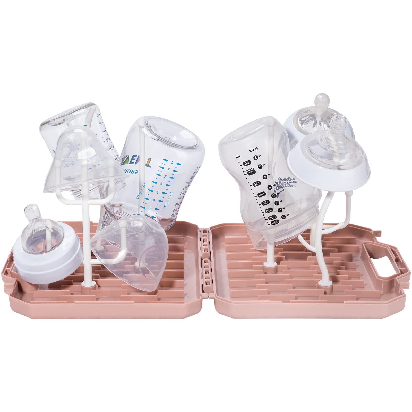 Jumperlay Portable Travel Baby Bottle Drying Rack, Compact Size Drying Rack for Baby Bottles and Accessories, Pump Part, Pacifiers (Pink)