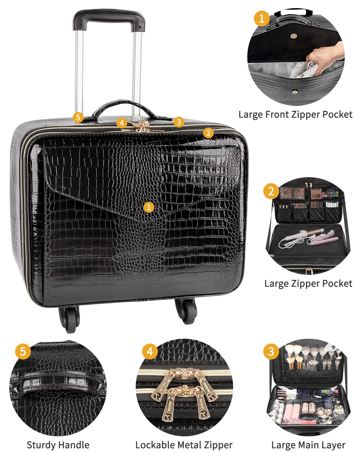 OCHEAL Extra Large Makeup Case, 20" Carry On Makeup Train Case for Makeup Artist, Travel Cosmetic Case Organizer Bag Rolling Trolley Storage Box with Two Sets Adjustable Dividers 360 Degree Wheels