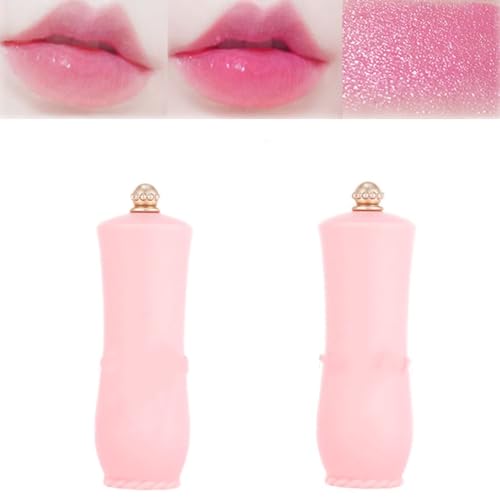 paminify 2Pcs Jelly Clear Crystal Flower Magic Lipstick Tinted Lip Balm Nourishing Moisturizing Lip Stick labial magicos,pink