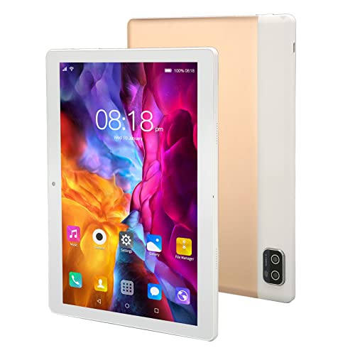 HEEPDD 10.1 Inch Tablet 6GB 128GB 5G WiFi Calling Tablet MT6592 10 Core Calling Tablet for Android 12 Gold for Study (US Plug)