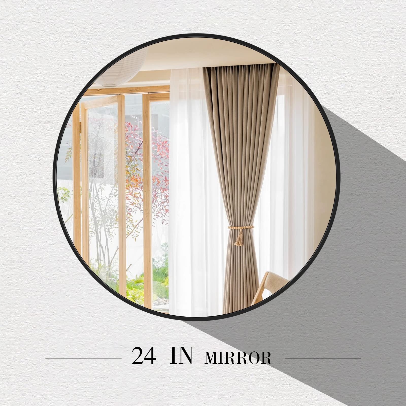 NUTTUTO Round Mirror 24 inch, Black Circle Mirror, Large Wall Mirror, Round Bathroom Mirror, Wall-Mounted Circle Mirror for Vanity, Living Room, Bedroom, Bathroom, Entryway, Hallway