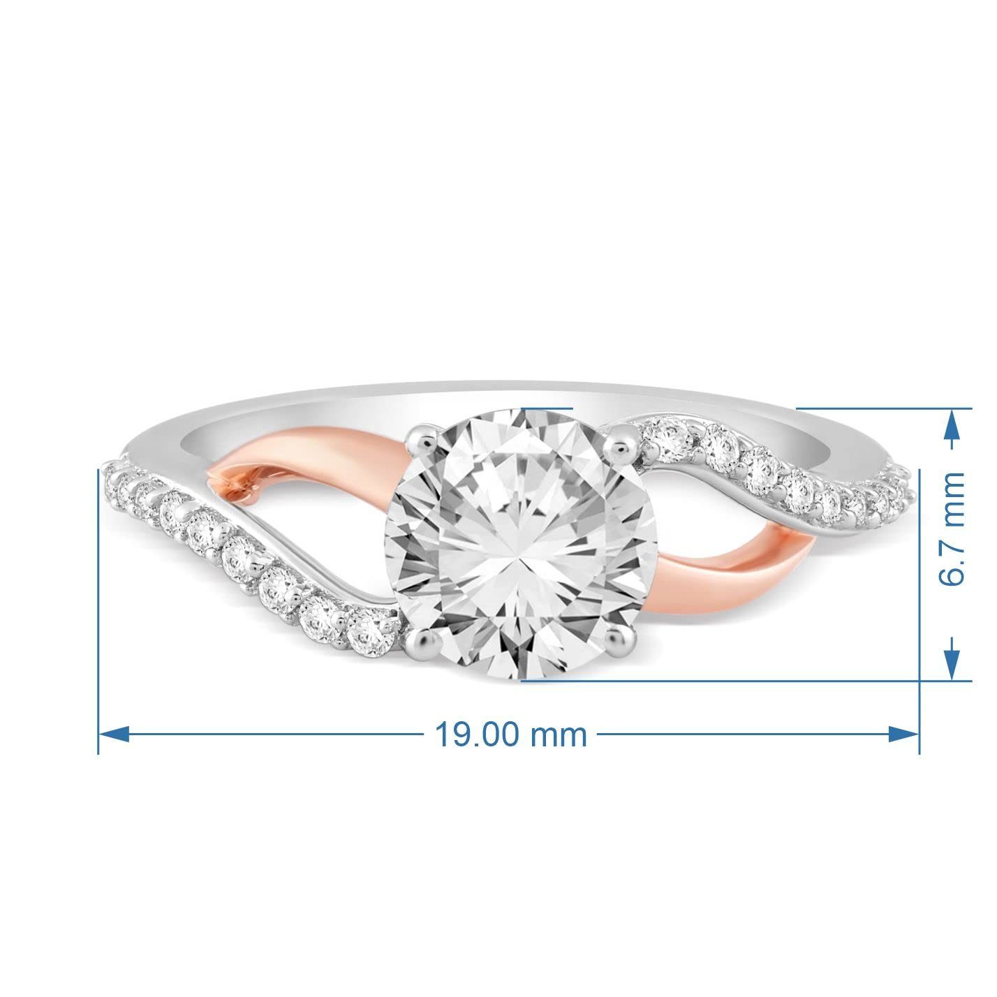 Jewelili Rose Gold over Sterling Silver 7 MM and 1.25MM Round Created White Sapphire Engagement Ring, Size 8