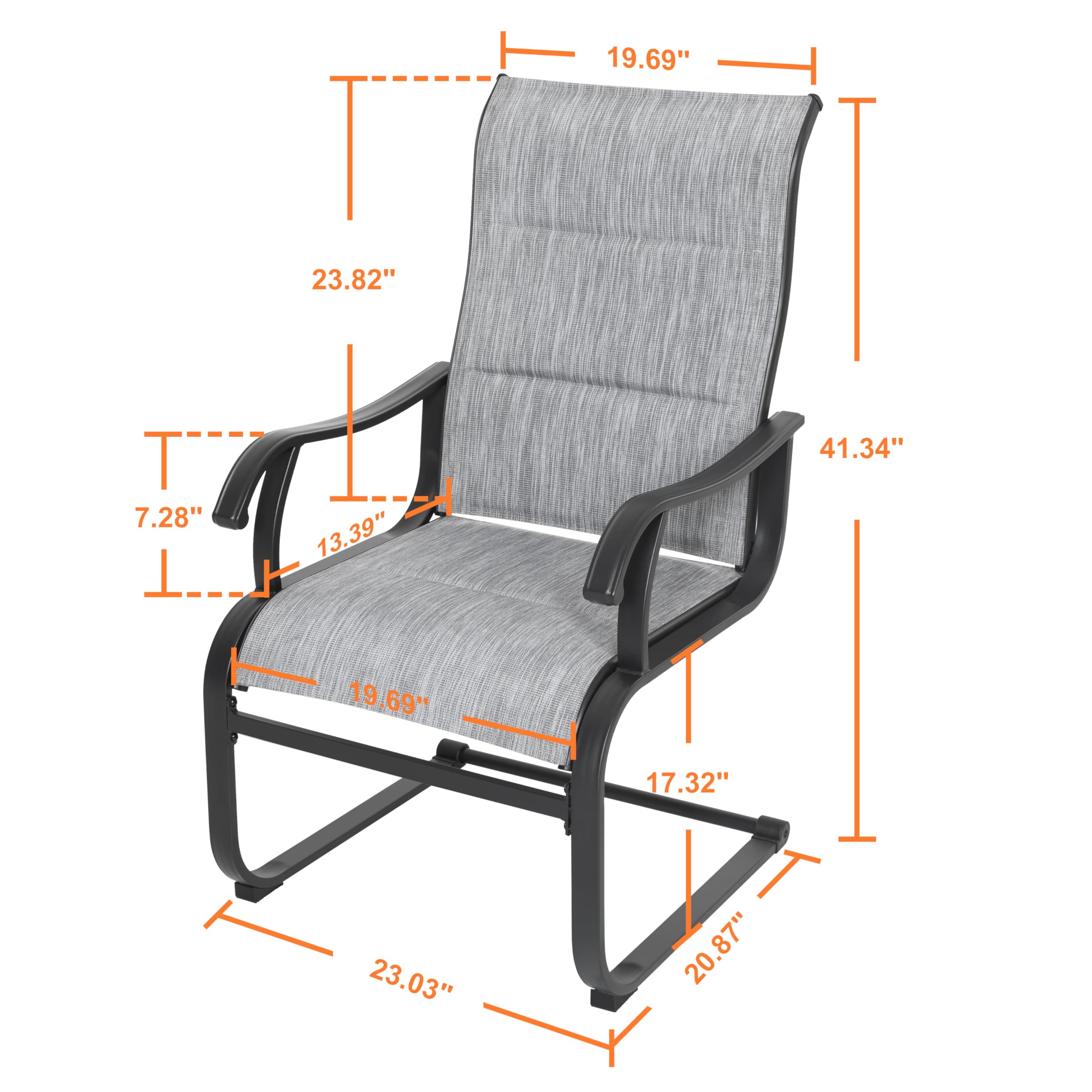 NUU GARDEN Outdoor Patio Dining Chairs Set of 2, Padded Textilene High Back Patio Chairs,All Weather Breathable Spring Motion Textile Outdoor Dining Chairs for Backyard,Deck, Lawn, Grey