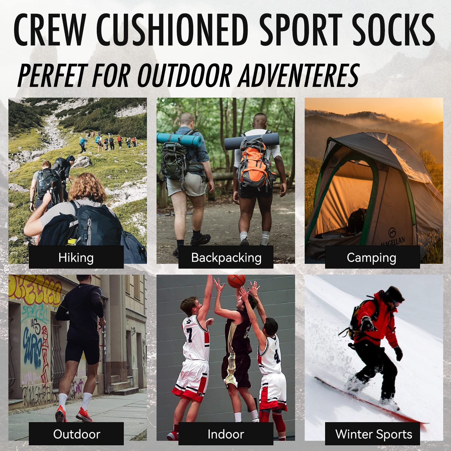 KitNSox 4 Pack Men's Women's Merino Wool Hiking Running Socks Crew Warm Thick Cushioned Outdoor Walking Sport Athletic Sock, Large, White