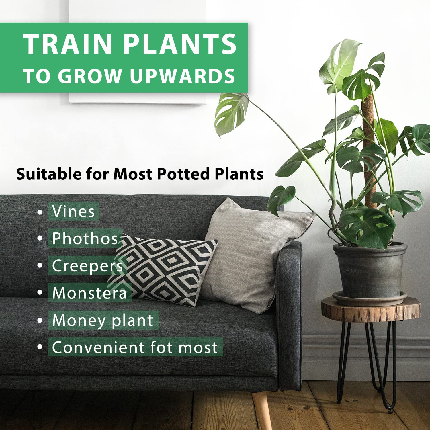 Moss Pole - 26.4 Inch Moss Pole for Plants Monstera, 2 Pack 15.7 Inches Coco Plant Pole for Climbing Indoor Potted Plants, Train Monstera Philodendron Pothos Creeper Plants Grow