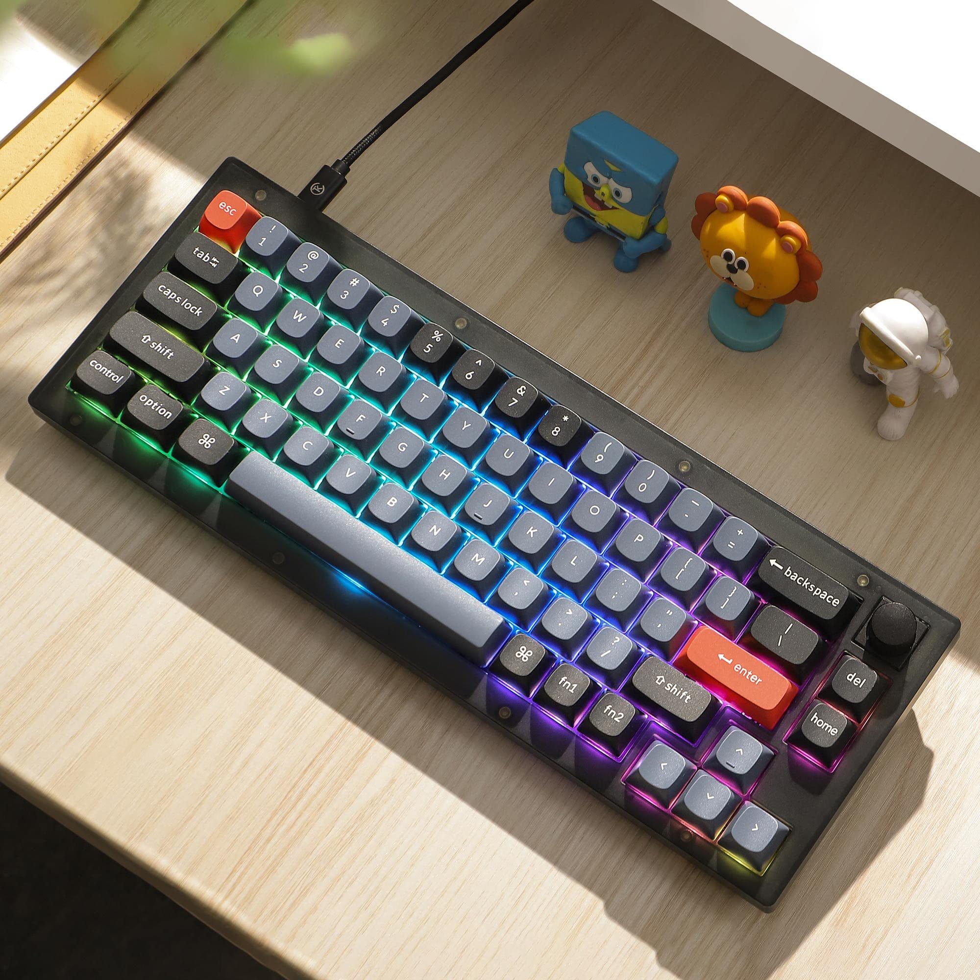 Keychron V2 Wired Custom Mechanical Keyboard Knob Version, 65% Layout QMK/VIA Programmable with Hot-swappable Keychron K Pro Brown Switch Compatible with Mac Windows Linux (Frosted Black-Translucent)