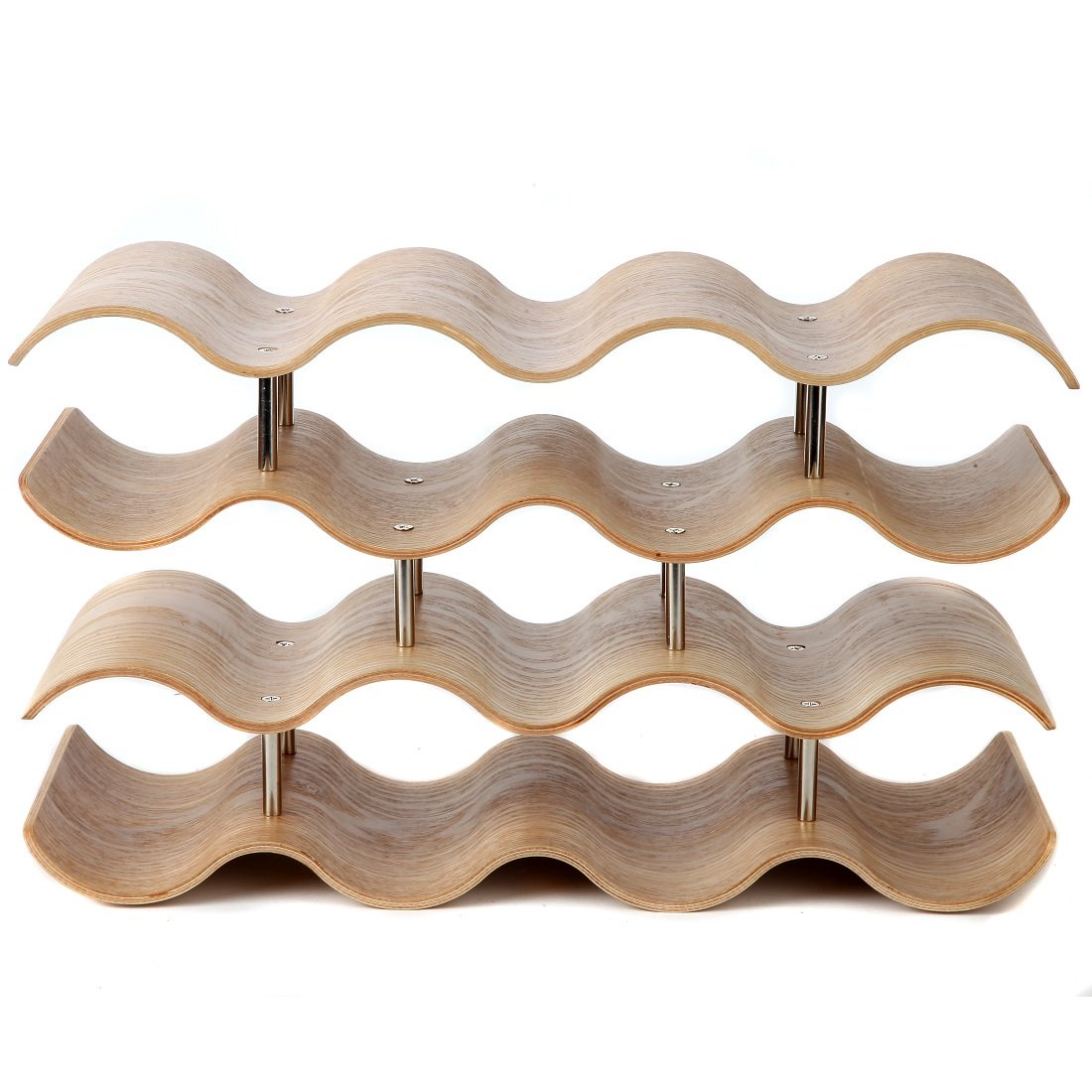 Lily's Home Countertop Wave Wine Rack, Wood, Elegant and Modern, Table Top Wine Storage (Oak, 14 Bottles)