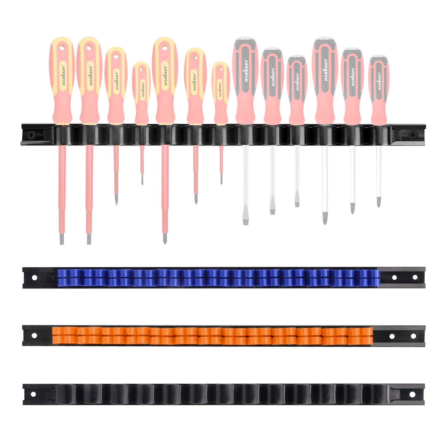 HORUSDY 4-Piece Screwdriver Organizer and Wrench Organizer, Hand Tool Holder with Clips