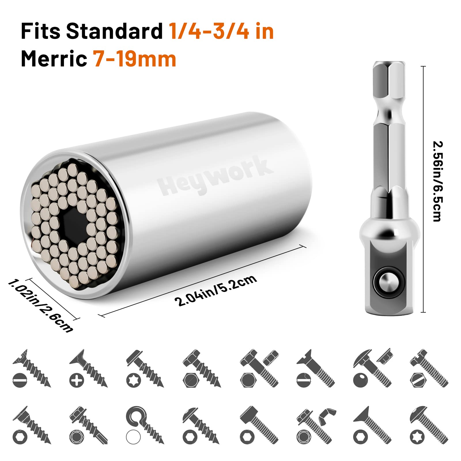 Heywork Universal Socket Tools Gifts for Men Dad, Birthday Gifts Super Socket with Power Drill Socket Adapter, Cool Gadgets for Men/Dad/Women/Husband 1/4"-3/4"(7-19mm)-Gift Box
