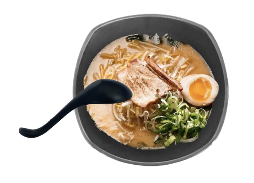 Lucky Star Melamine Japanese Ramen Vietnam Pho Noodle Soup Serving Spoons Utensil, 6.5” Length, Black (48)