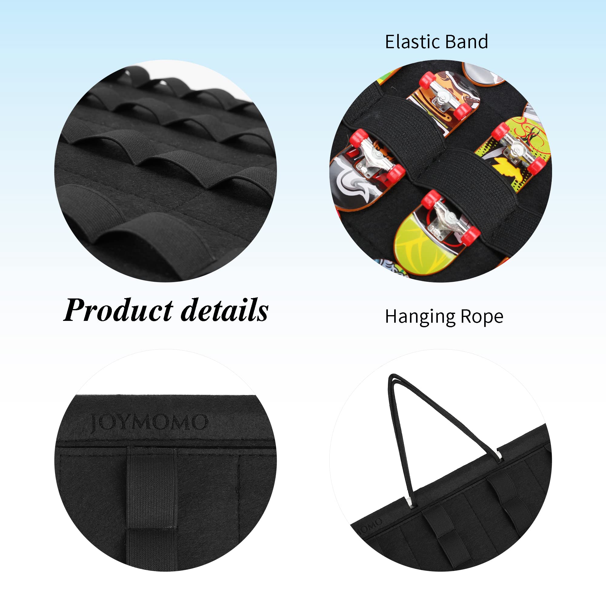 JOYMOMO Felt Hanging Fingerboard Holder Mini Finger Skateboard Display Rack for Kids Hold Up 60 Toy Fingerboards (Without Fingerboards) (Black)