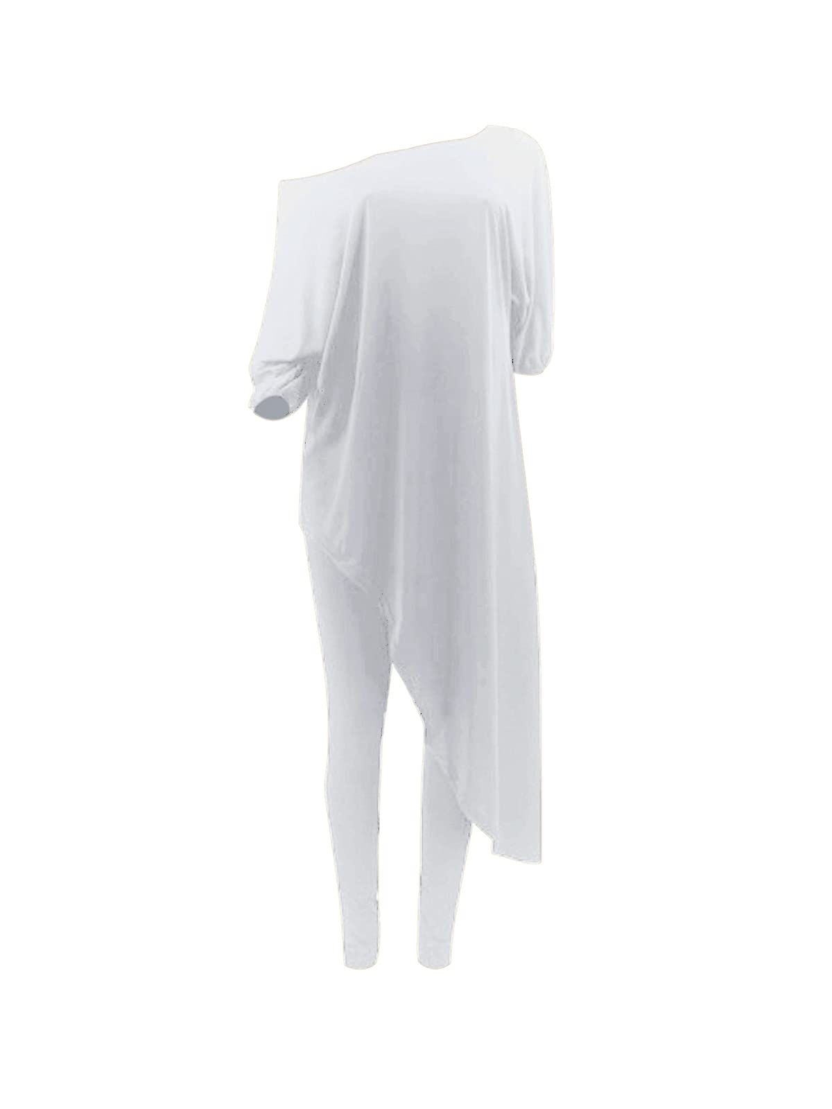 imbpceu Women's Sexy Matching Sets Oversize Tunic Top Bodycon Long Pants Two Pcs Oversized Outfits White L