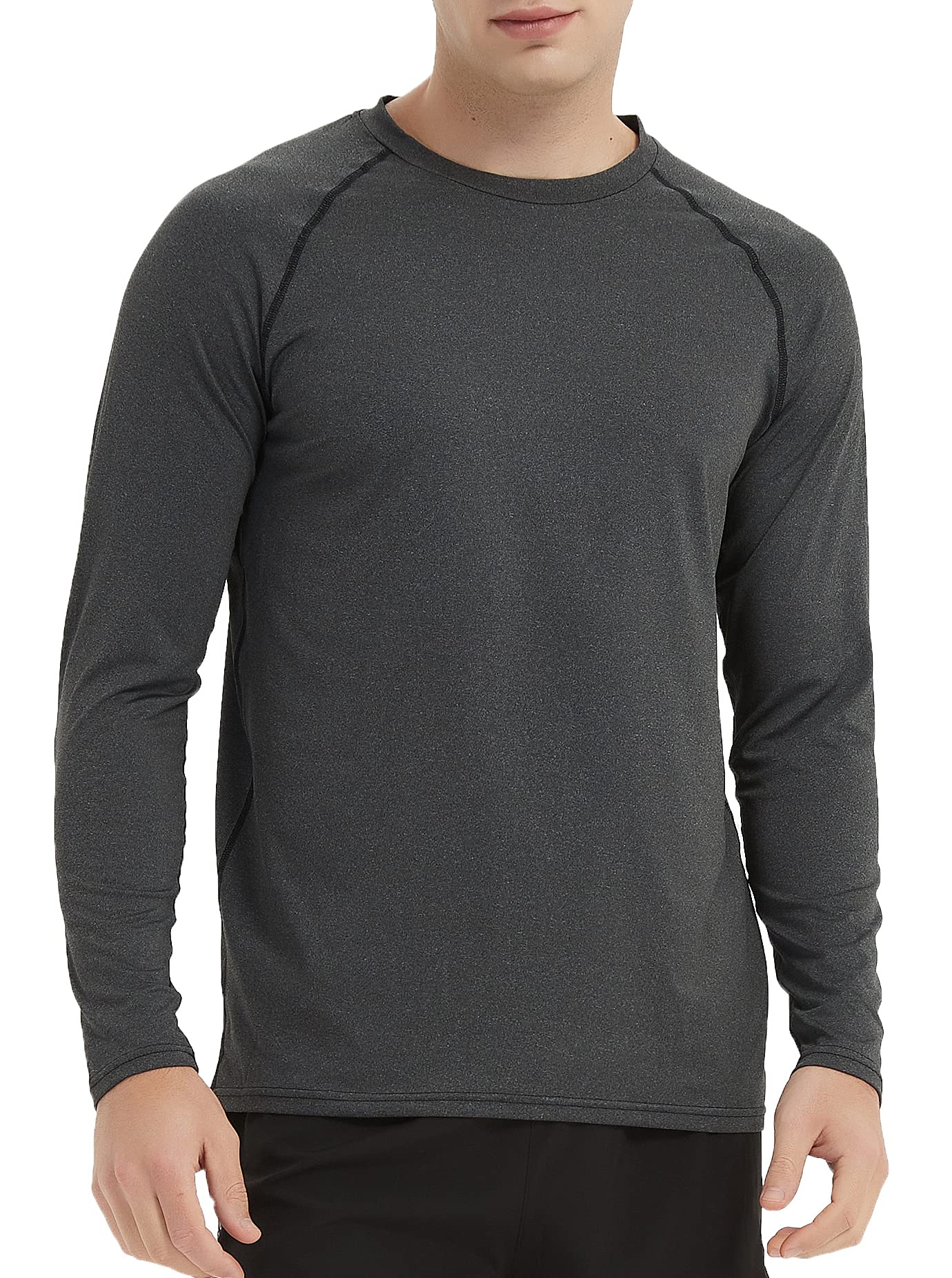 Janmid Men's Long Sleeve Running Shirts Athletic Workout T-Shirts Heather Black XL
