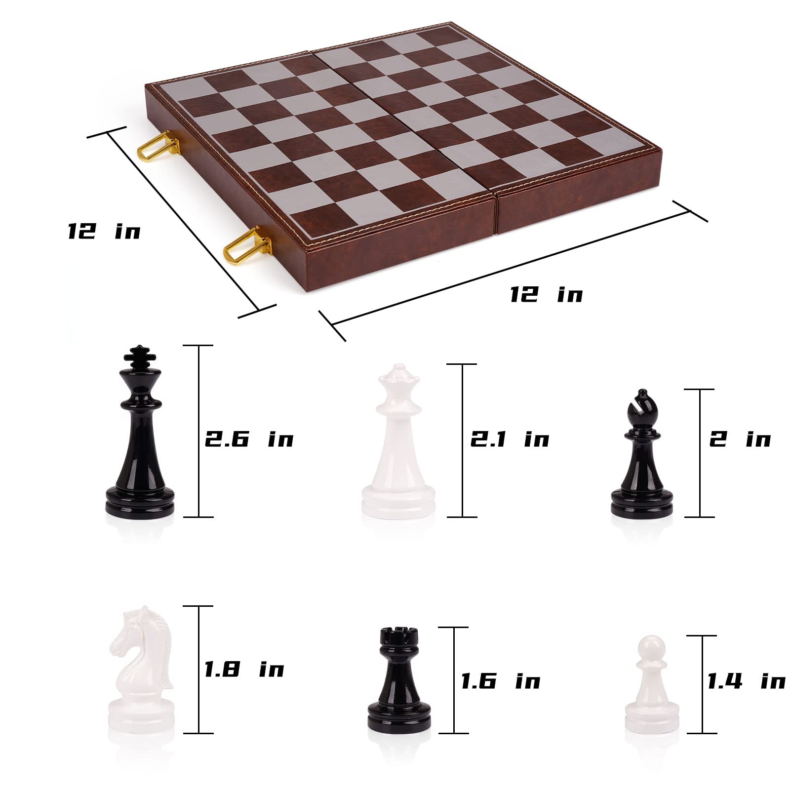Magnetic Chess Set Checkers Game Set for Adults Kids (2 in 1) -12" Magnetic Chess Pieces & Portable Folding Leather Chess Board Travel Chess Sets Board Game – 24 Cherkers Pieces with Storage Box