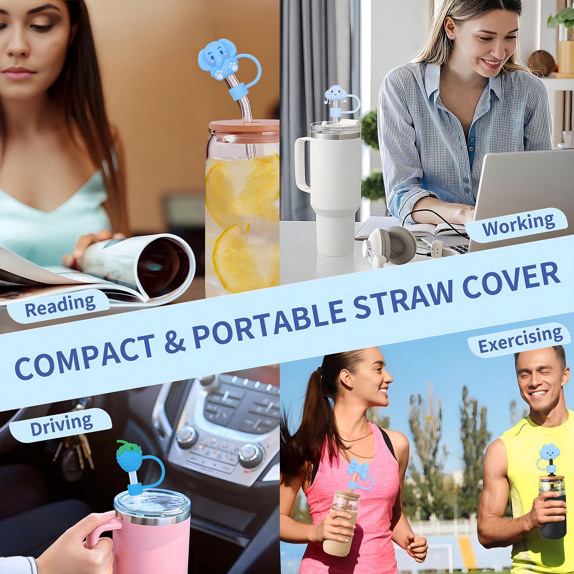 Oecoel 10Pcs 0.4in Straw Covers for Stanley Cup, Silicone Straw Toppers Cute Straw Cover Cap Compatible with Stanley 30&40 Oz Tumbler with Handle (Cloud/Star/Strawberry/Rainbow)