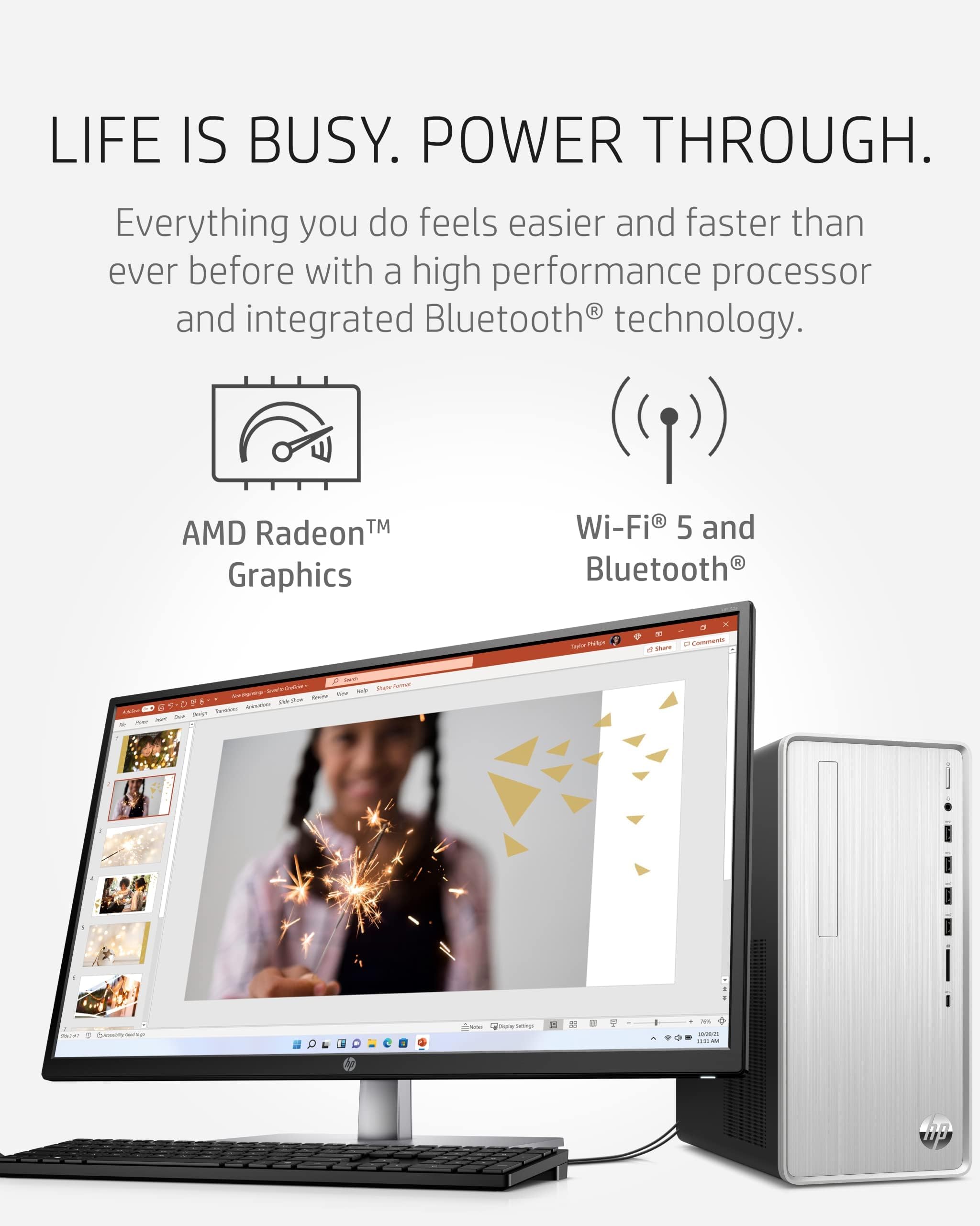 HP 2023 Newest Pavilion Desktop PC, AMD Ryzen 3 5300G Processor (up to 4.2GHz), 8GB RAM, 256GB SSD, 1TB HDD, AMD Radeon Graphics, Wired Mouse and Keyboard, USB Type-A&C, Wi-Fi, Bluetooth, Windows 11