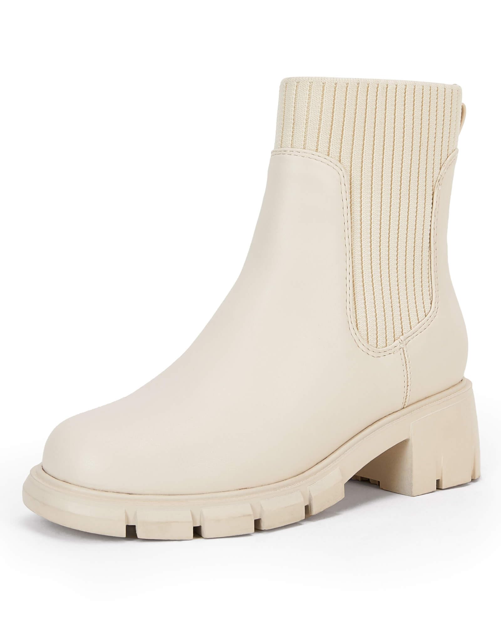 Girls Platform Boots Elastic Chunky Block Heel Lug Sole Booties Non-Slip Combat Comfortable Chelsea Shoes（choose size down)