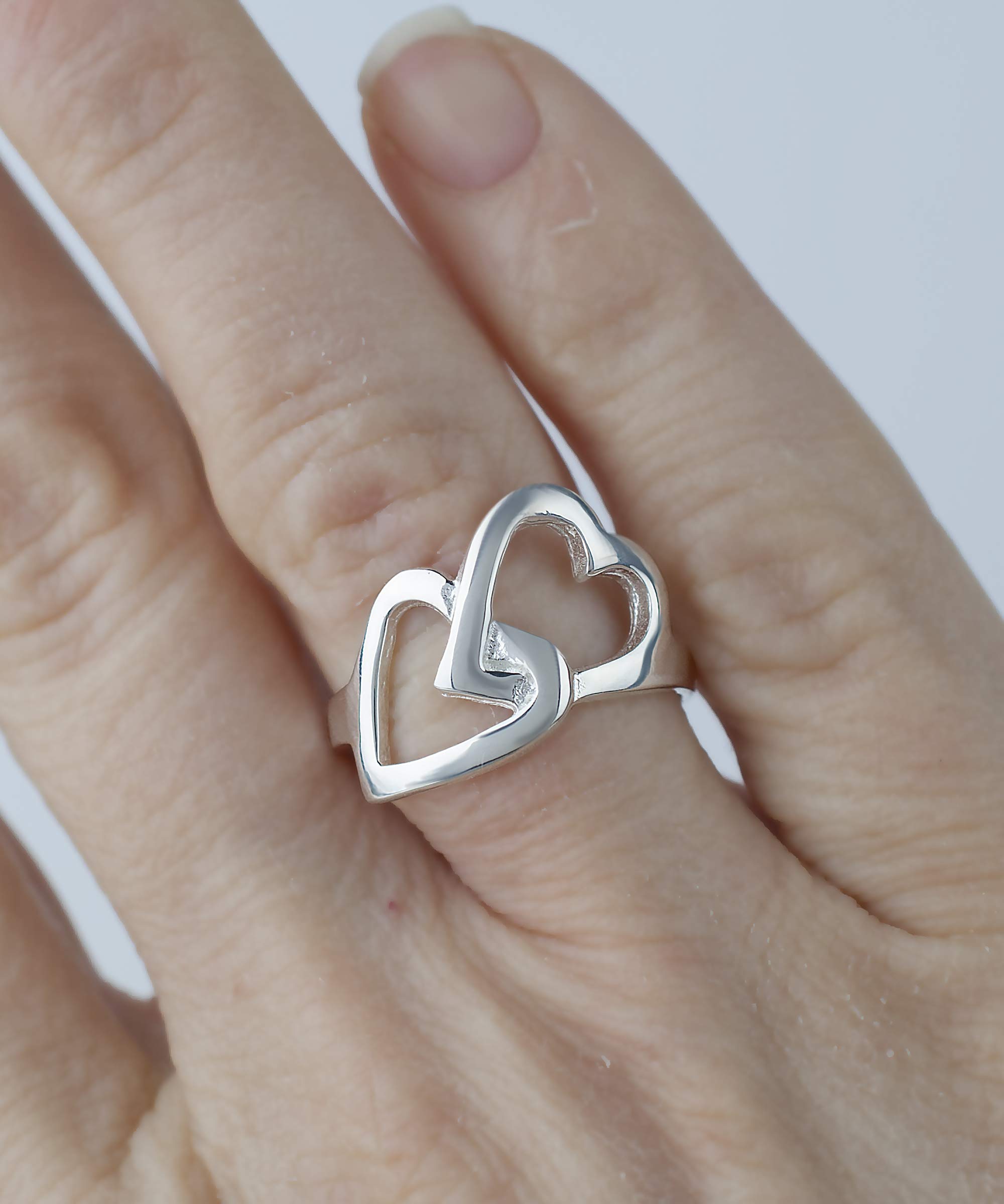 Heart to Heart 925 Sterling Silver Eternal Love High Polish Ring, Valentine's Day Jewelry Gift for Her (7)