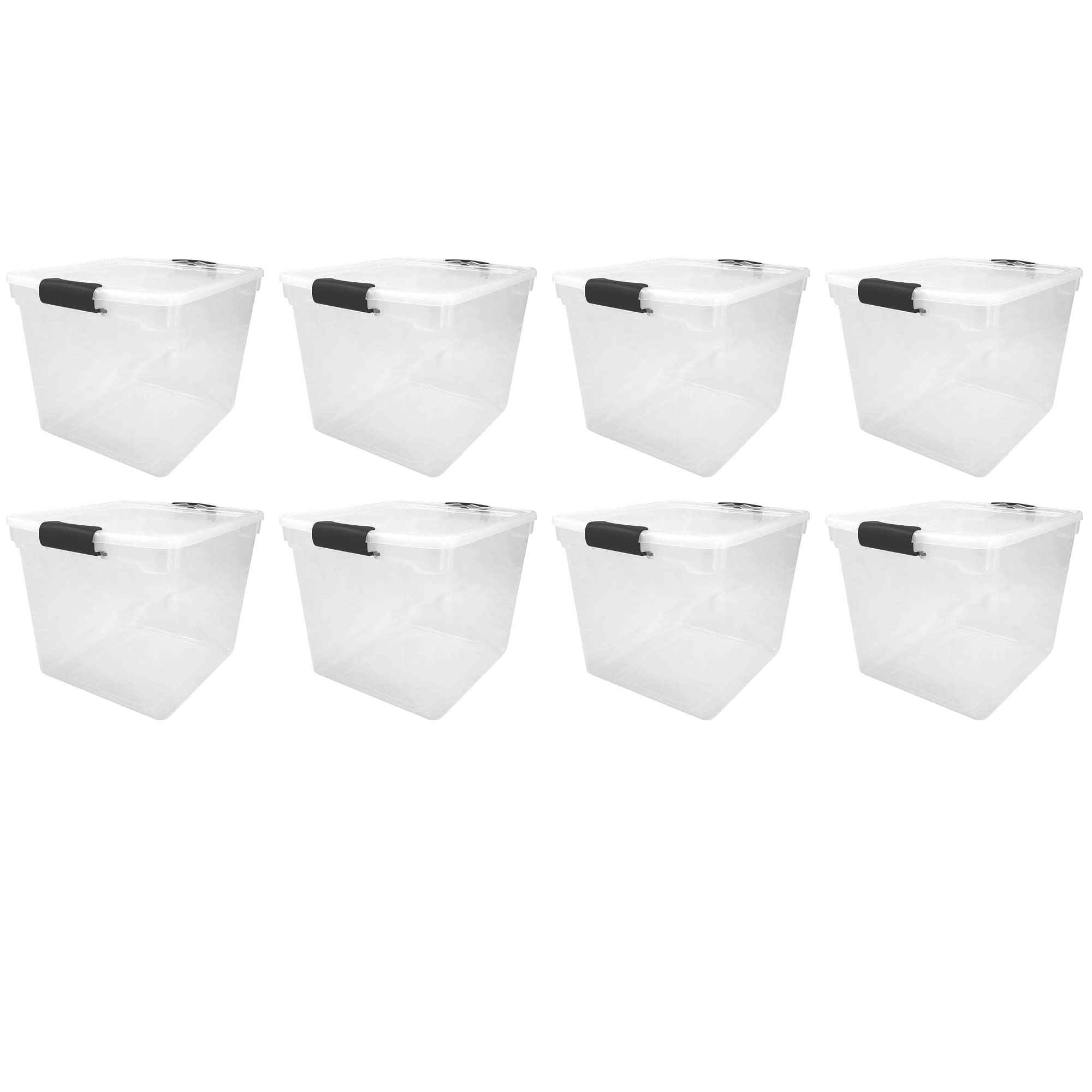 Homz 31 Quart Secured Seal Latch Extra Large Single Clear Stackable Storage Container Tote with Grey Handles for Home, Garage, or Basement (8 Pack)