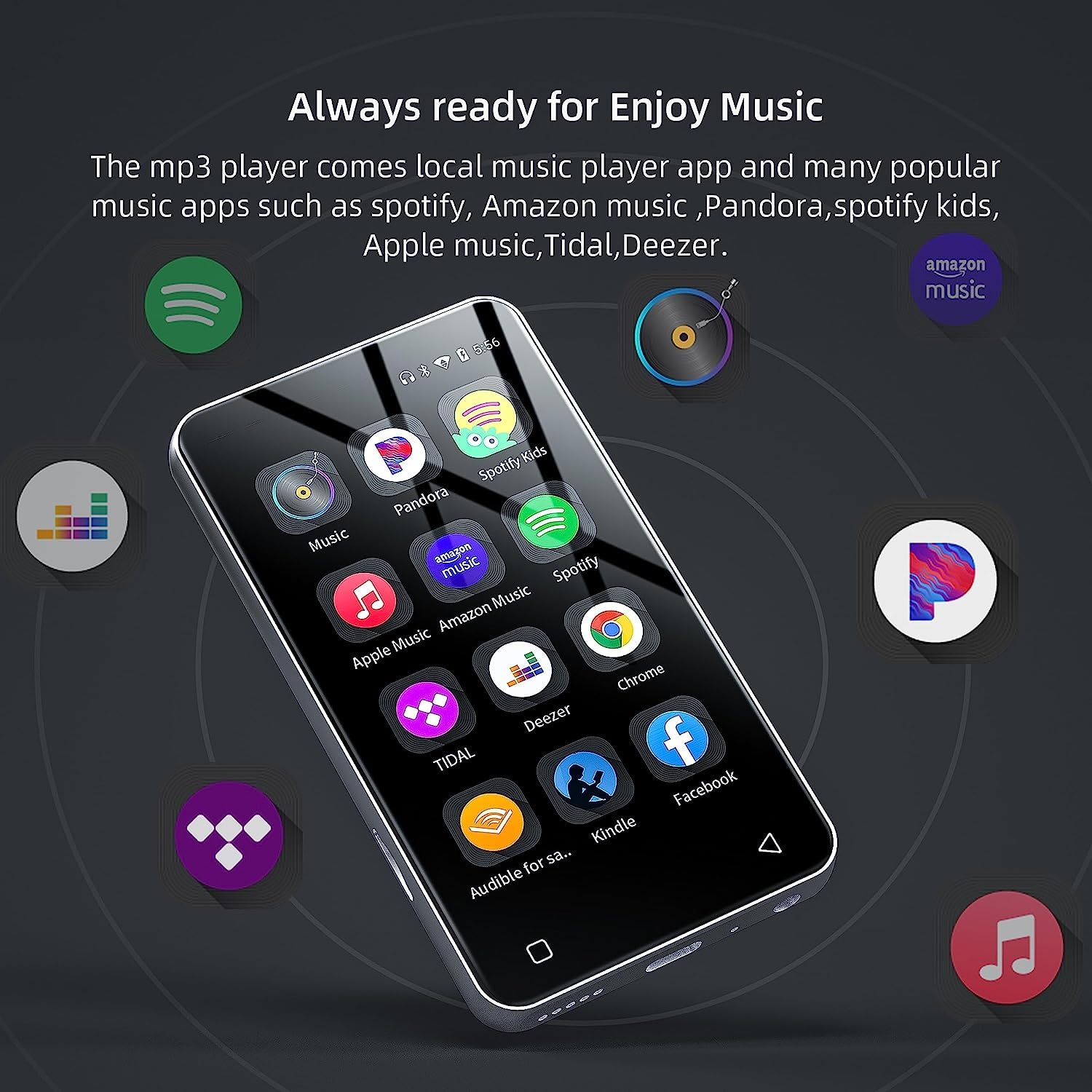 innioasis 16GB MP3 Player with Bluetooth and WiFi, Spotify, Pandora, Amazon Music, Audible, 4" Touch Screen Android Streaming MP3 MP4 Player (Silver)