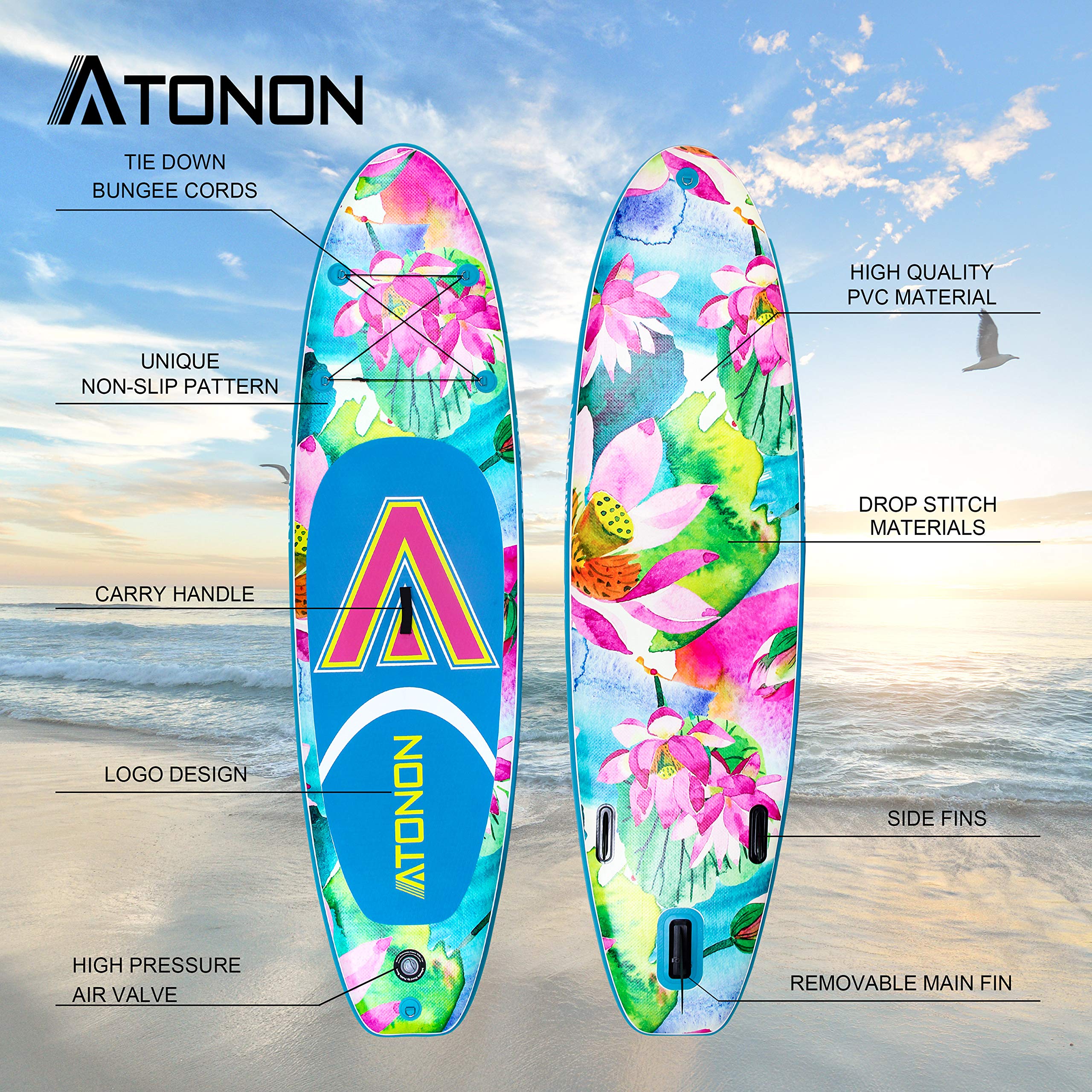 Inflatable Stand Up Paddle Board 10.6'×33''×6''(6''Thick) Non-Slip Double Deck with Premium SUP Accessories Backpack | Adjustable Paddle, Pump, Leash, Bottom Fins for Youth Adults Beginner