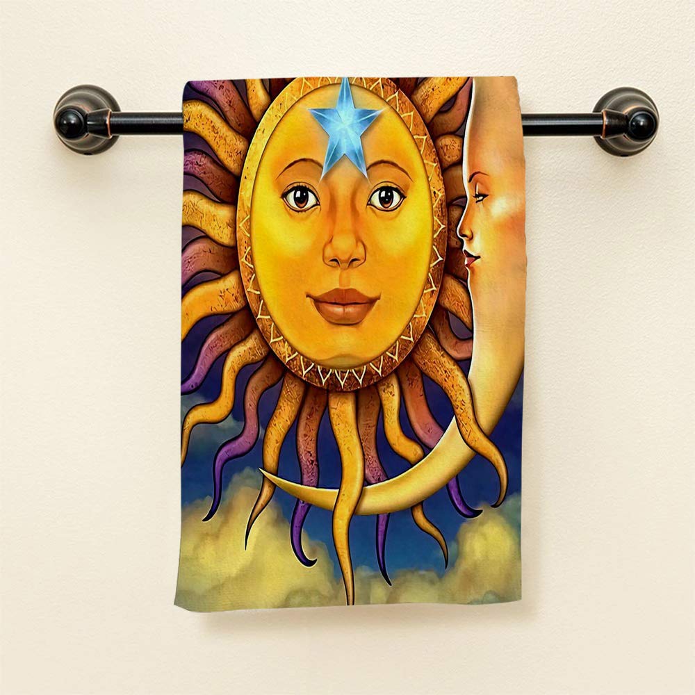 HGOD DESIGNS Sun Moon Hand Towels,Abstract Sun Moon Stars Space Nebula 100% Cotton Soft Bath Hand Towels for Bathroom Kitchen Hotel Spa Hand Towels 15"X30"