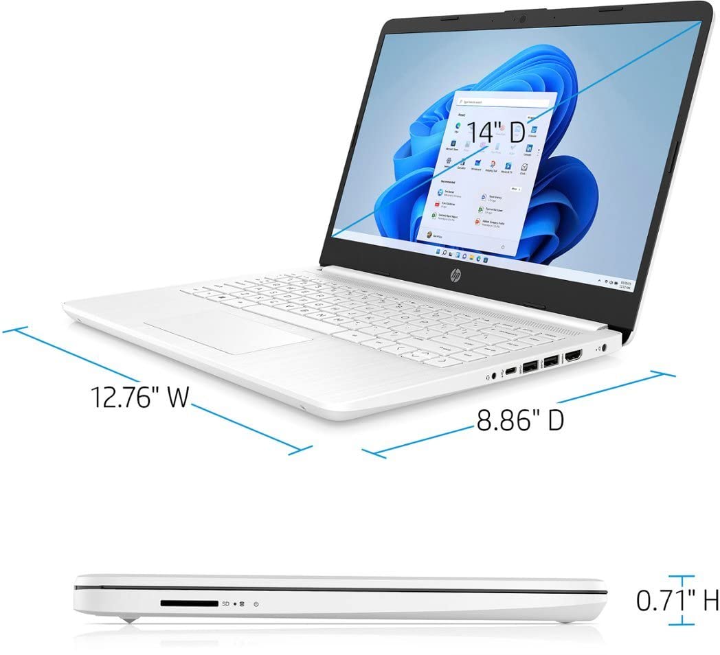 HP Stream 14 Laptop, Intel Celeron Core, 8 GB RAM, 64 GB Storage, 14” HD Anti-Glare Display, Windows 11, Long Battery Life, Thin & Portable, Includes 1-Year Microsoft 365, TiTac, White
