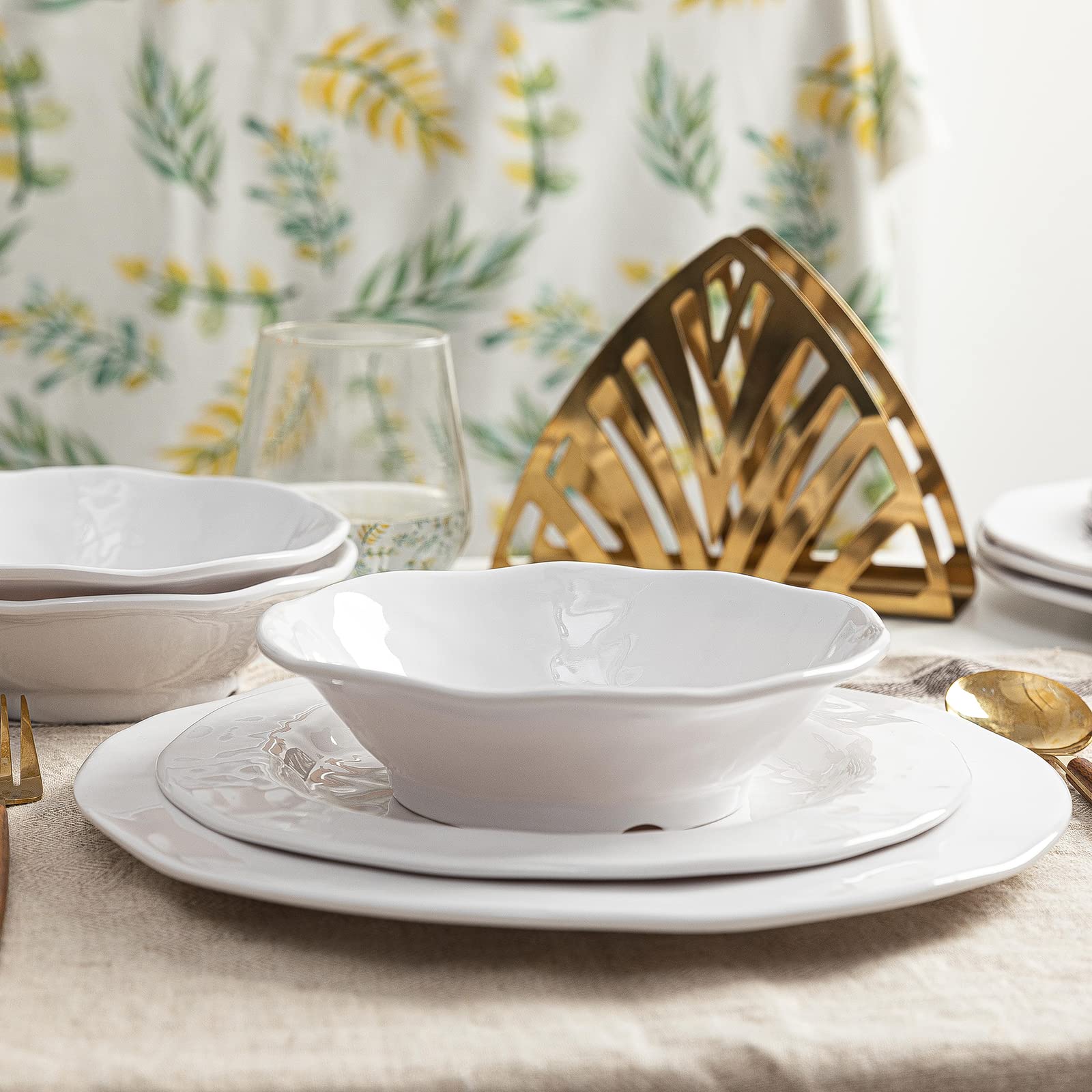 LEHAHA Basic White Melamine Dinnerware Sets, 18 Piece melamine dishes set, Service for 6, Plates and Bowls Sets Great for Indoor and Outdoor Use, Dishwasher safe…