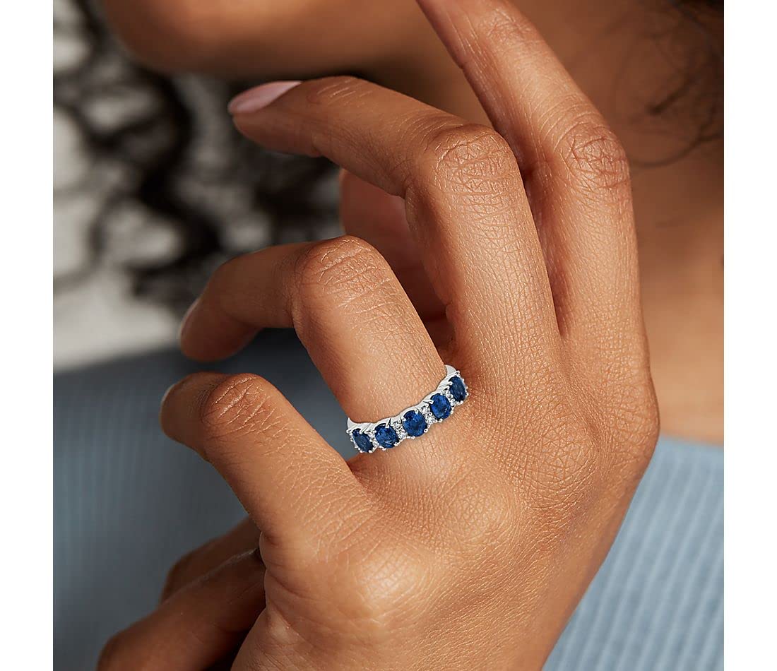 Jewelrygift 925 Sterling-Silver Solitaire Eternity Band Ring Created-Blue Sapphire Gtone Western Design Bridal Chakra Healing Wedding Jewelry for Women Ring US Ring Size : 12.5