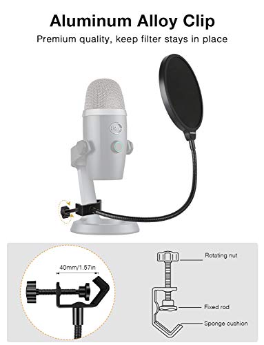 InnoGear Microphone Pop Filter, Upgraded 6" Double Layer Mic Mask Shield Windscreen with Aluminum Alloy Mount and 360° Gooseneck for Blue Yeti and Any Other Microphone
