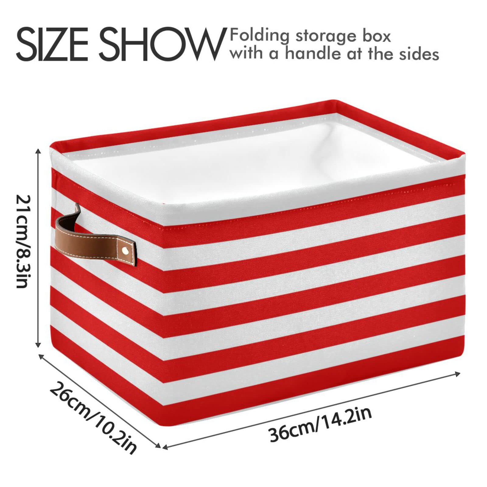 Kigai 2 Pack Foldable Storage Basket Red & White Stripes Foldable Storage Bins for Organizing Shelf Nursery Closet Organizers with Handle Toy Fabric Baskets for Home/Office