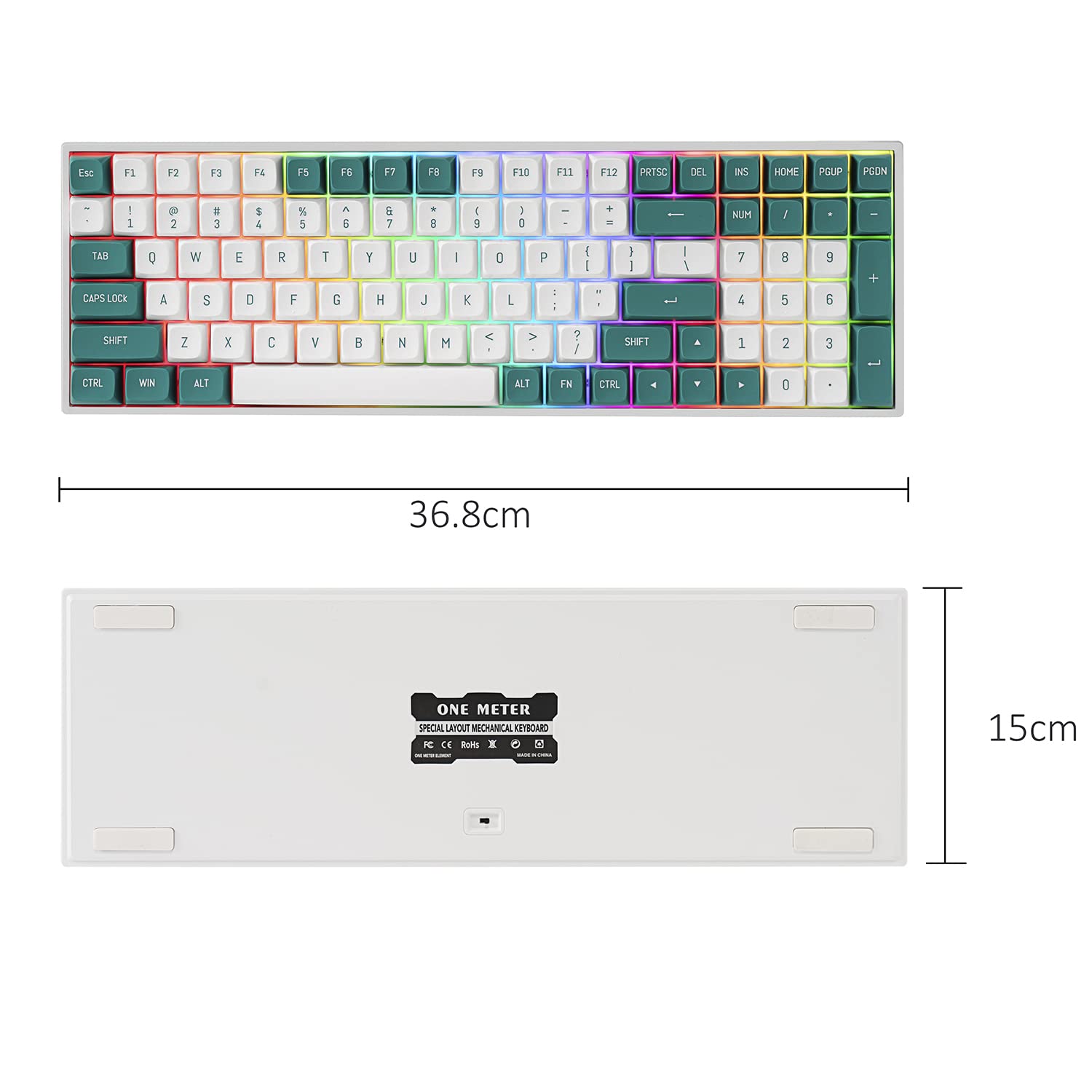 ONE METER Wireless Mechanical Keyboard, RGB Backlit Full Size 100 Keys with Hot Swappable Gateron Switches and PBT Keycaps, Bluetooth5.0/2.4G/Wired Rechargeable Gaming Keyboard for Mac Windows PC
