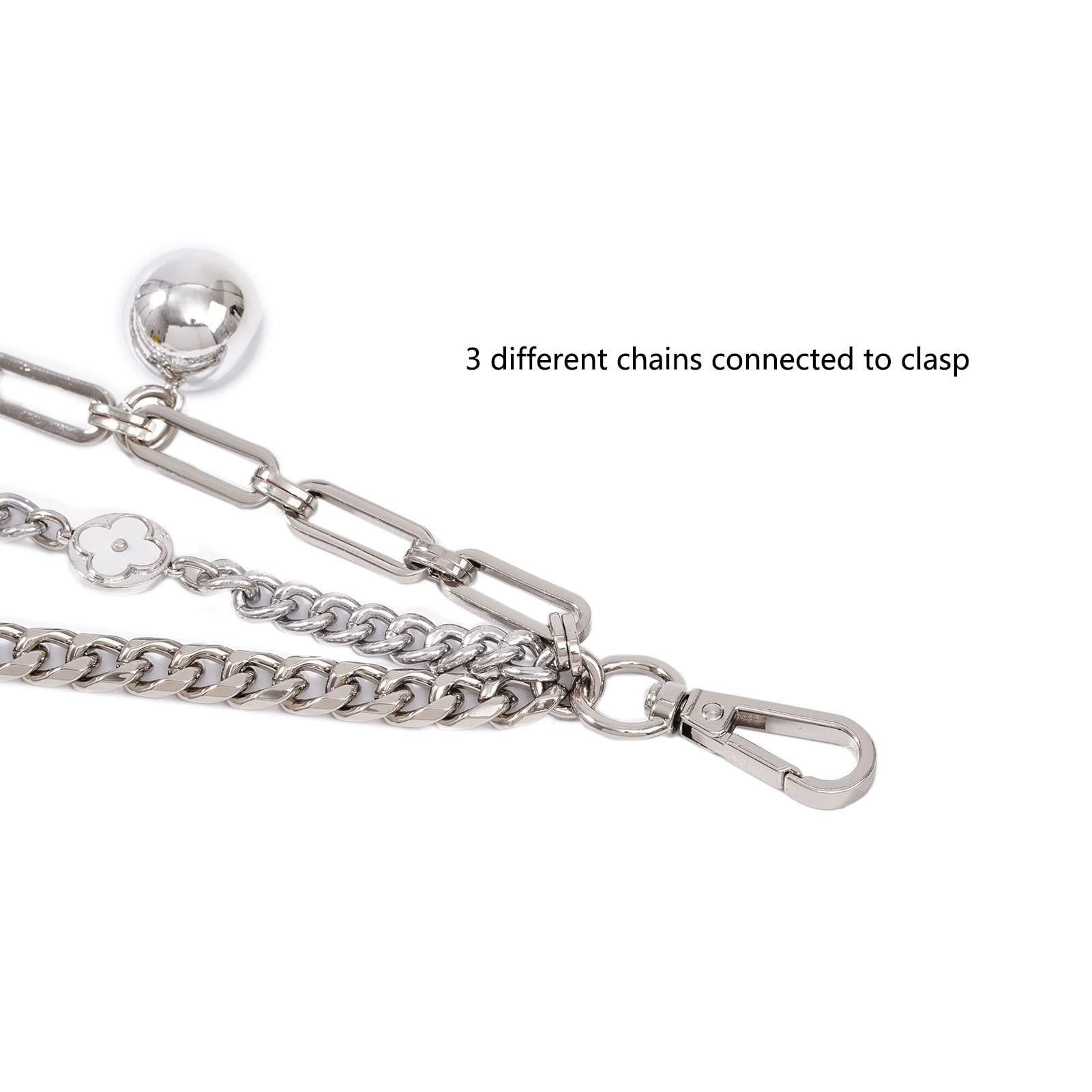 Multi Stylish Metal Purse Strap Bag Chain Handle Shoulder Strap Replacement Accessoires for Handbag (Silver)