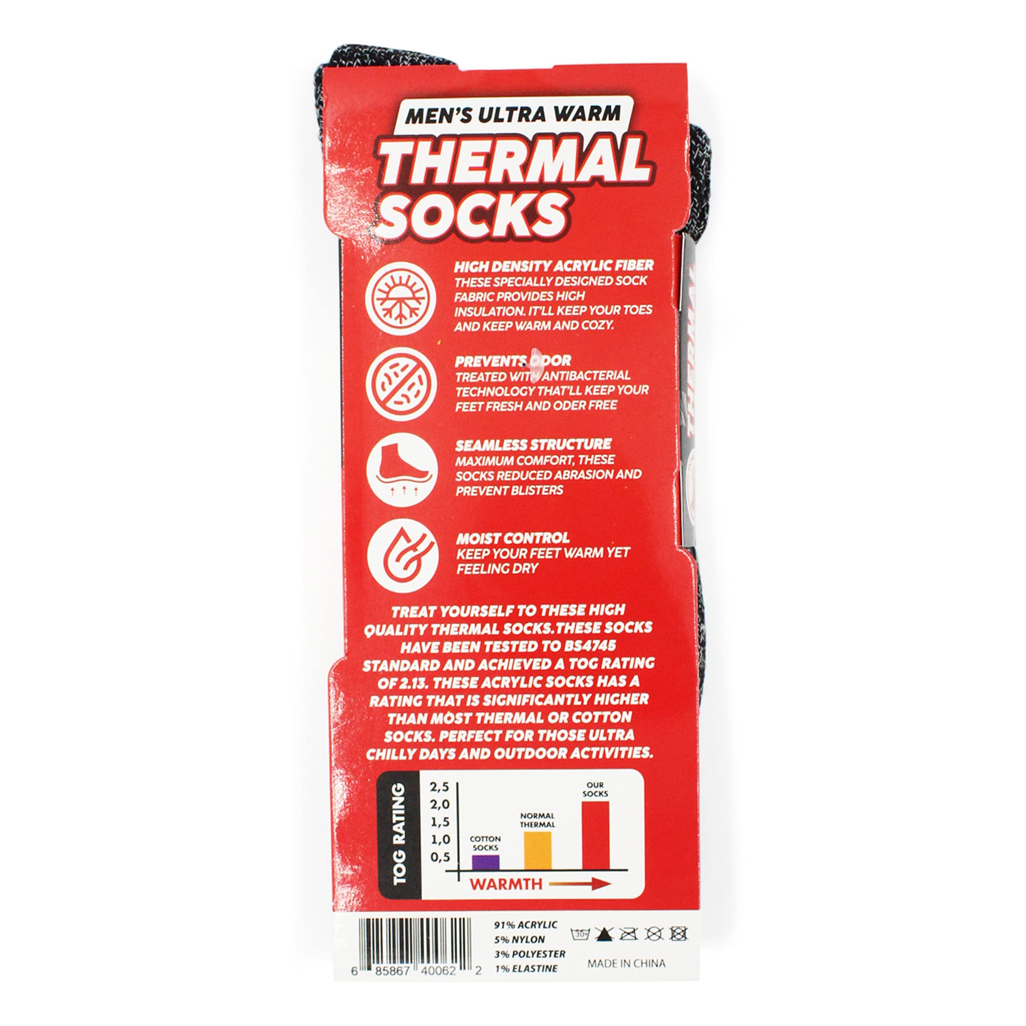 Heated Sox Men's 3 Pairs of Insulated Thermal Socks Size 10-13