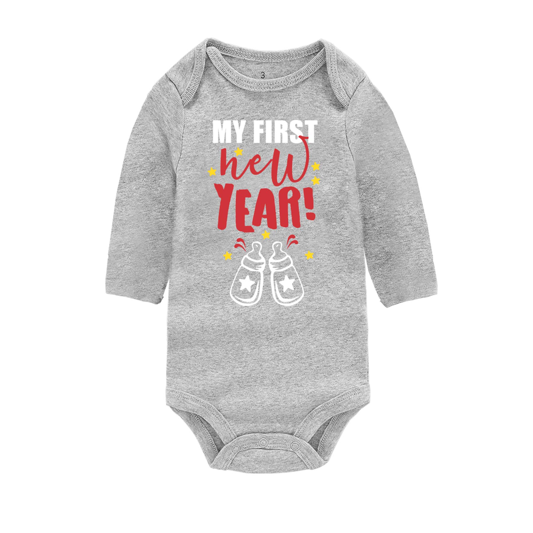 Infant Bodysuit My First New Year Romper Outfit Newborn Baby Long Sleeve One-piece Jumpsuit (gray, 0-3 Months)