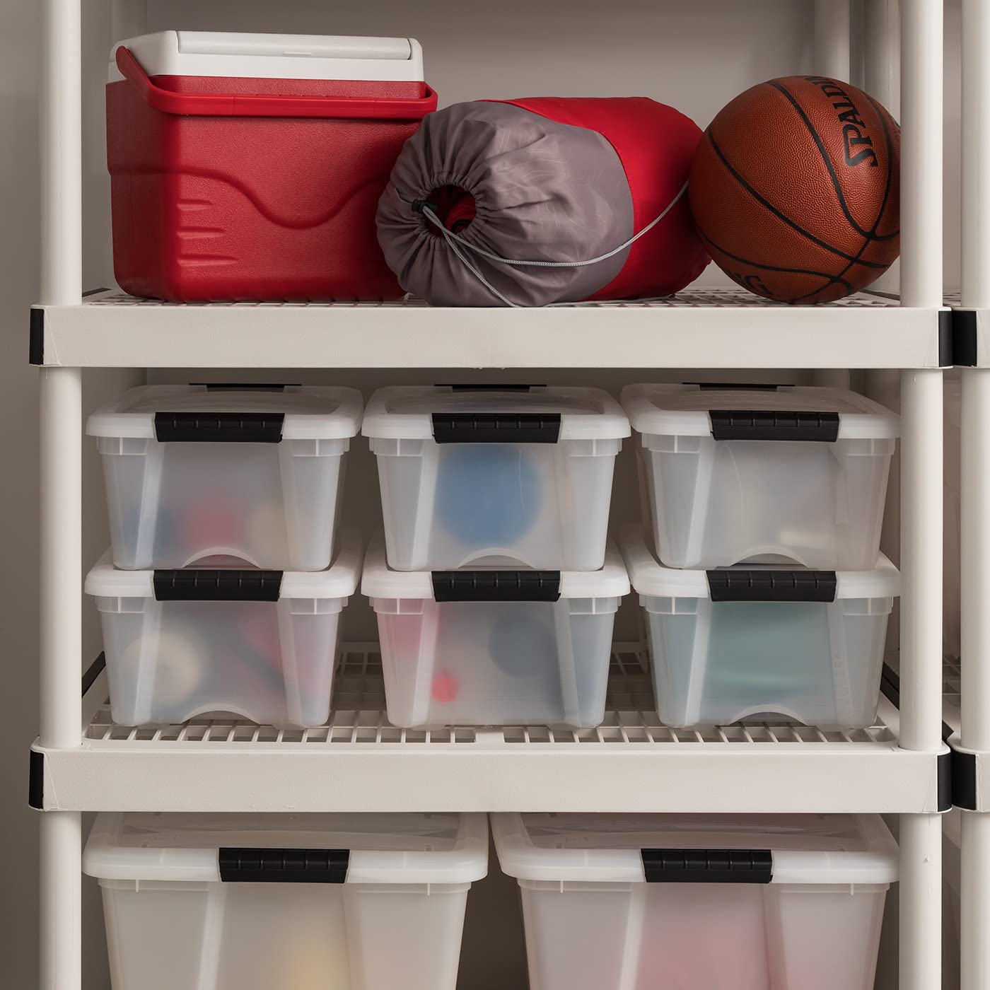 IRIS USA 18-Pack Plastic Storage Container Bin with Lids (6-Count 12 Qt. Pearl + 12-Count 6.7 Qt. Clear), Stackable Nestable Organizing Tote Box Toy General Organization Small School Art Supplies