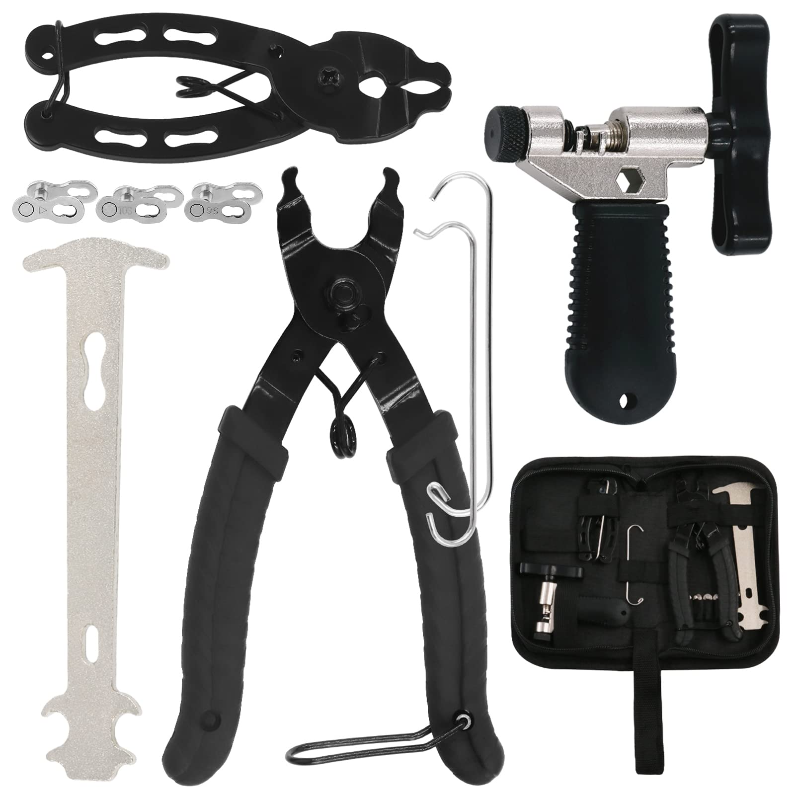 Keadic 8Pcs Bike Chain Removal Tool Includes Chain Breaker Splitter Tool with Hook, Master Link Pliers, Wear Checker, Chain Pliers and Missing Link for 6/7/8/9/10 Speed for Bicycle Chains Maintenance