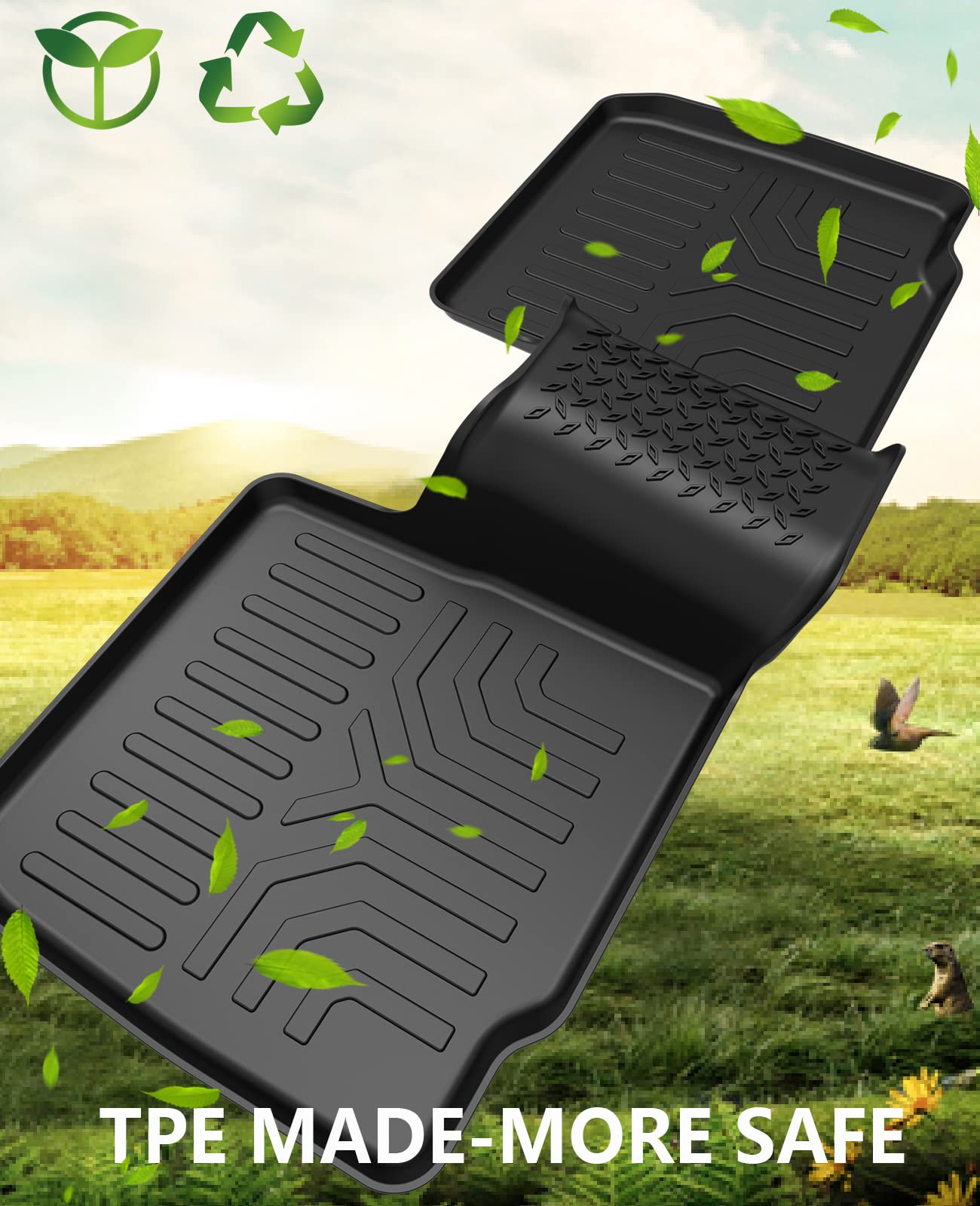 ISSYAUTO Floor Mats Compatible with Explorer 2015-2019, All Weather Guard Floor Mat Floor Liners, TPE Rubber Mats 1st & 2nd Row Seat, Black