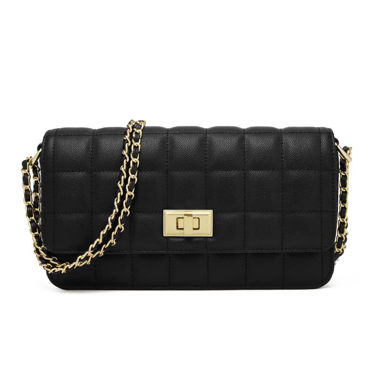 LAORENTOU Small Leather Crossbody Bag for Women Cowhide Quilted Shoulder Purse and Handbag Lady Classy Look Bag (Black)