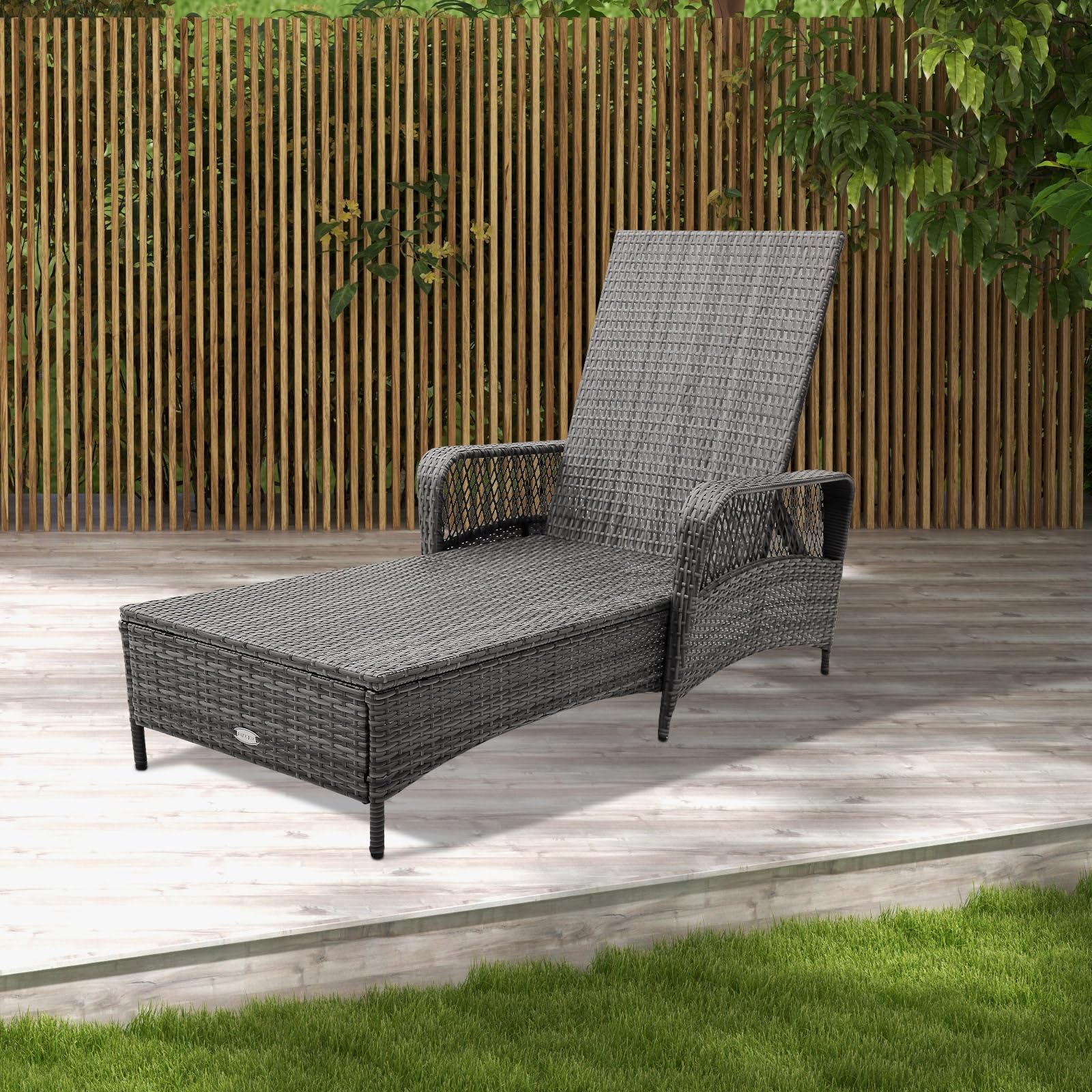 HAPPYGRILL 2PCS Patio Rattan Chaise Lounge, Outdoor PE Wicker Sun Lounger with Adjustable Backrest, Removable Cushion & Pillow, Reclining Chaise Lounge Sunbed for Balcony Poolside Yard