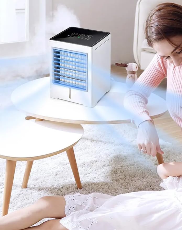 papercrush Portable Air Conditioner, 3 Speeds Personal Evaporative Air Cooler with 1-6H Timer, Mini Air Conditioner Touch Screen, Quiet Portable AC Unit Fan for Office Desk Home Bedroom Camping Car