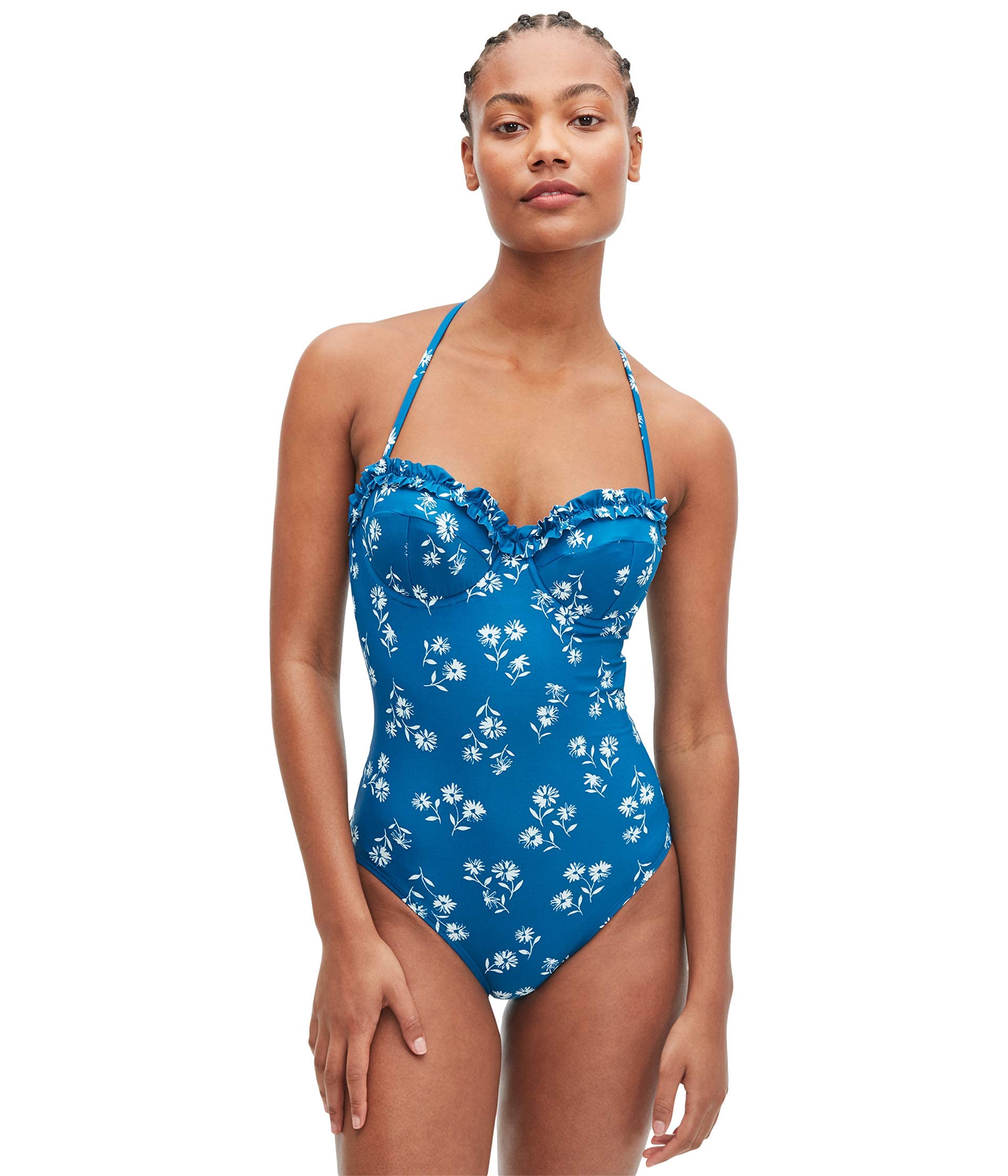 Kate Spade New York Dandelion Floral Mini Ruffle Underwire One-Piece Macaw Blue SM