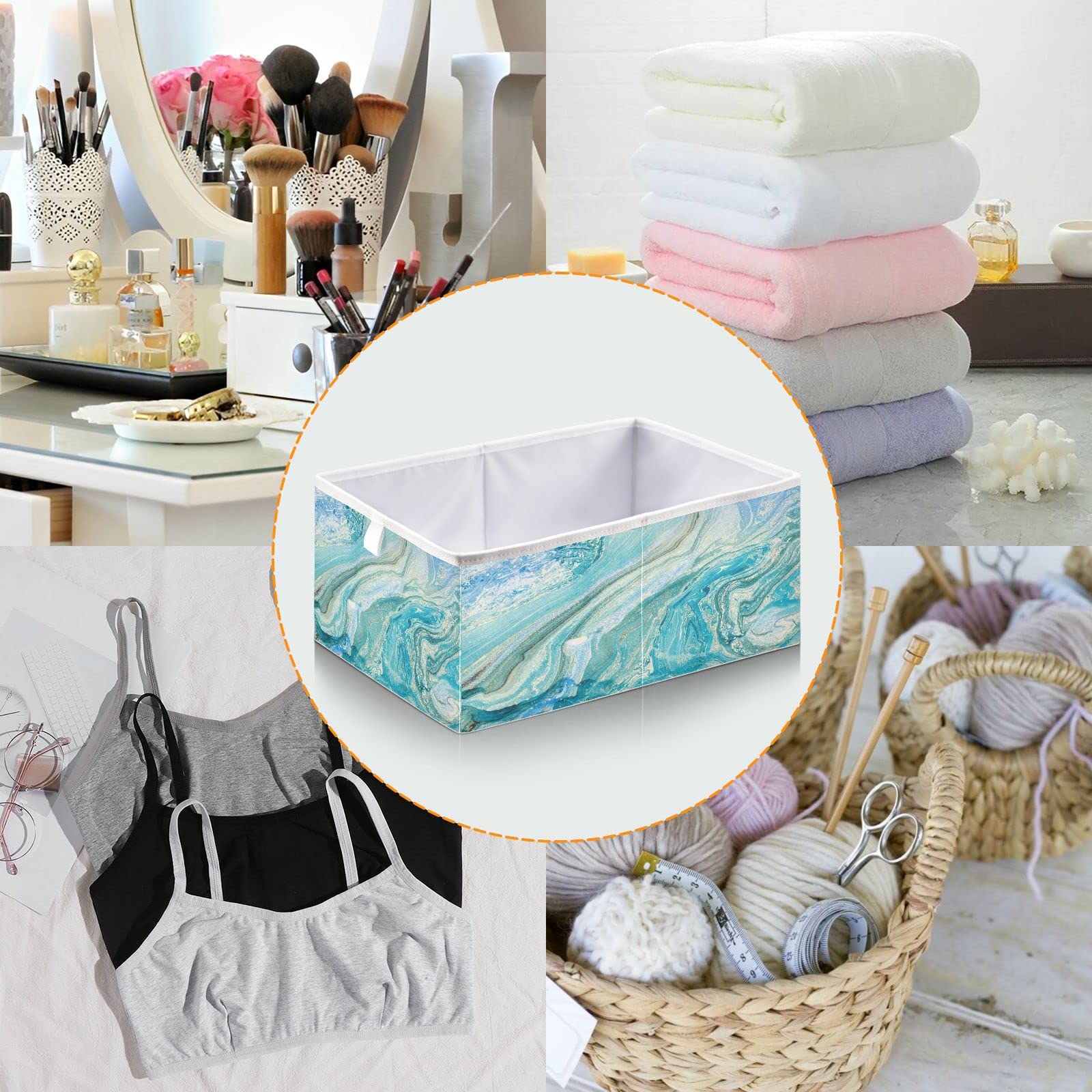 Kigai Blue Marbling Fabric Storage Bin 11" x 11" x 11" Cube Baskets Collapsible Store Basket Bins for Home Closet Bedroom Drawers Organizers