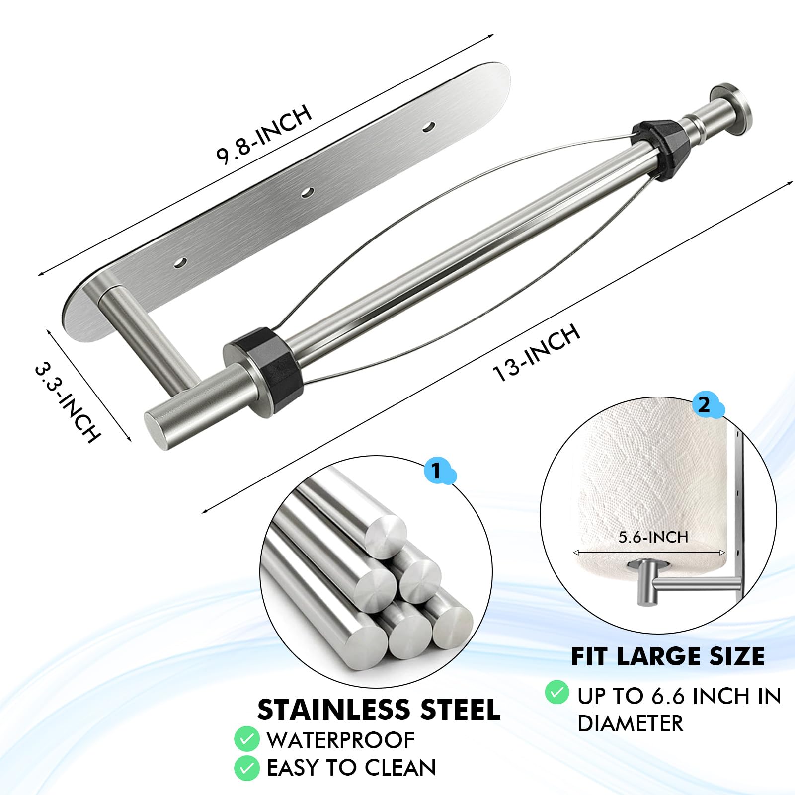 KIHOGEM Magnetic Paper Towel Holder, One Hand Operable Paper Towel Holder Wall Mount with Strong Magnetic Backing and Self-Adhesive for Kitchen Refrigerator RVs Grill Garage(Silver)
